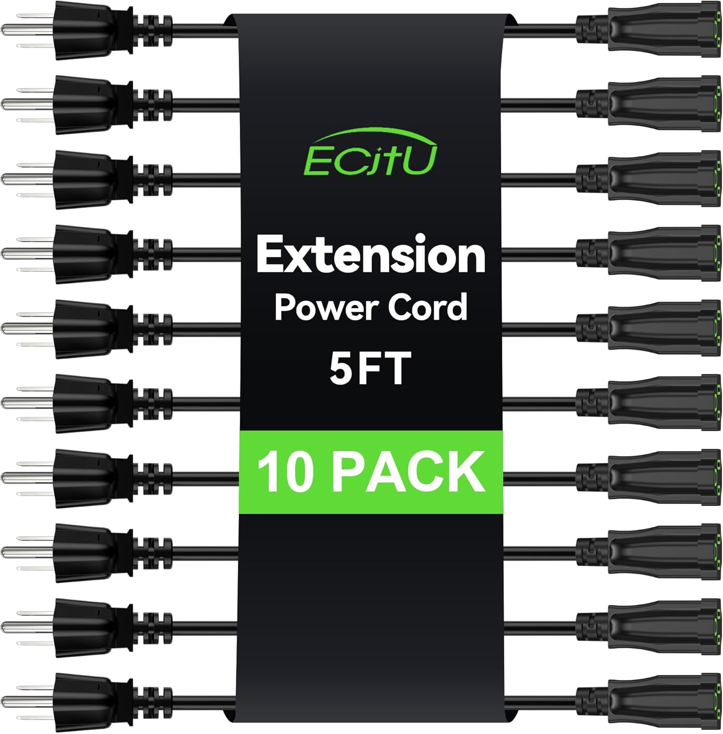Power Extension Cord 5FT (10 Pack), 3-Prong Grounded Electrical ...