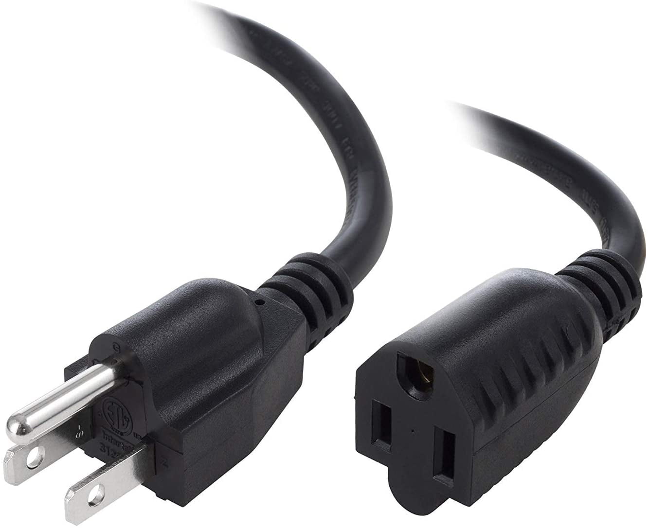 Power Extension Cord, Black, SJT, 14 AWG, 3 Conductor, 15 Amp, (15 feet ...