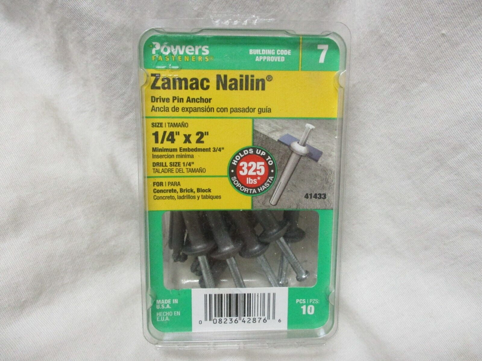 Power Fasteners 41433 Hammer Drive Anchors 1/4" x 2" 10 in one Package ...