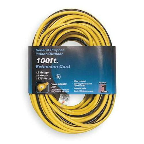 Power First Lighted Extension Cord, 12 AWG, 100 ft, 3 Conductors, SJTW ...