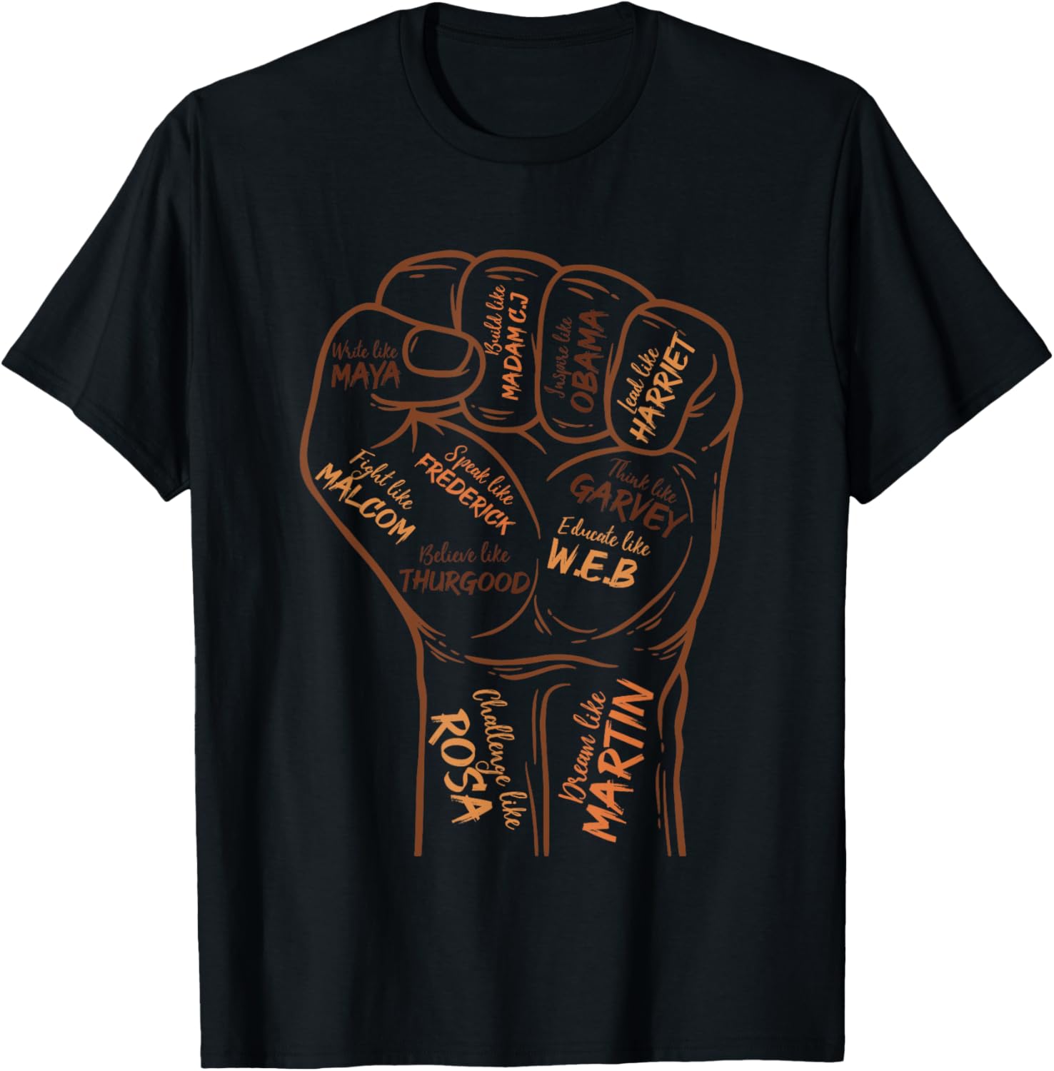 Power Fist Hand Inspiring Black Leaders Black History Month T-Shirt ...