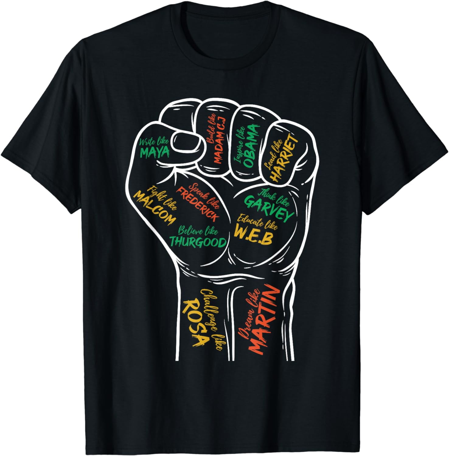 Power Fist Hand Shirt Inspiring Black Leaders Black History T-Shirt ...