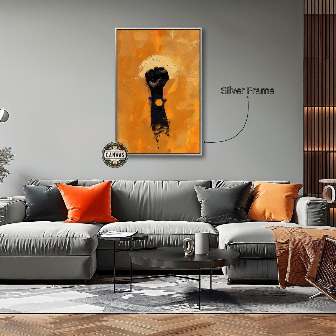 Power Fist Wall Art Black Poster Bold Orange Wall Decor Symbolic Poster ...