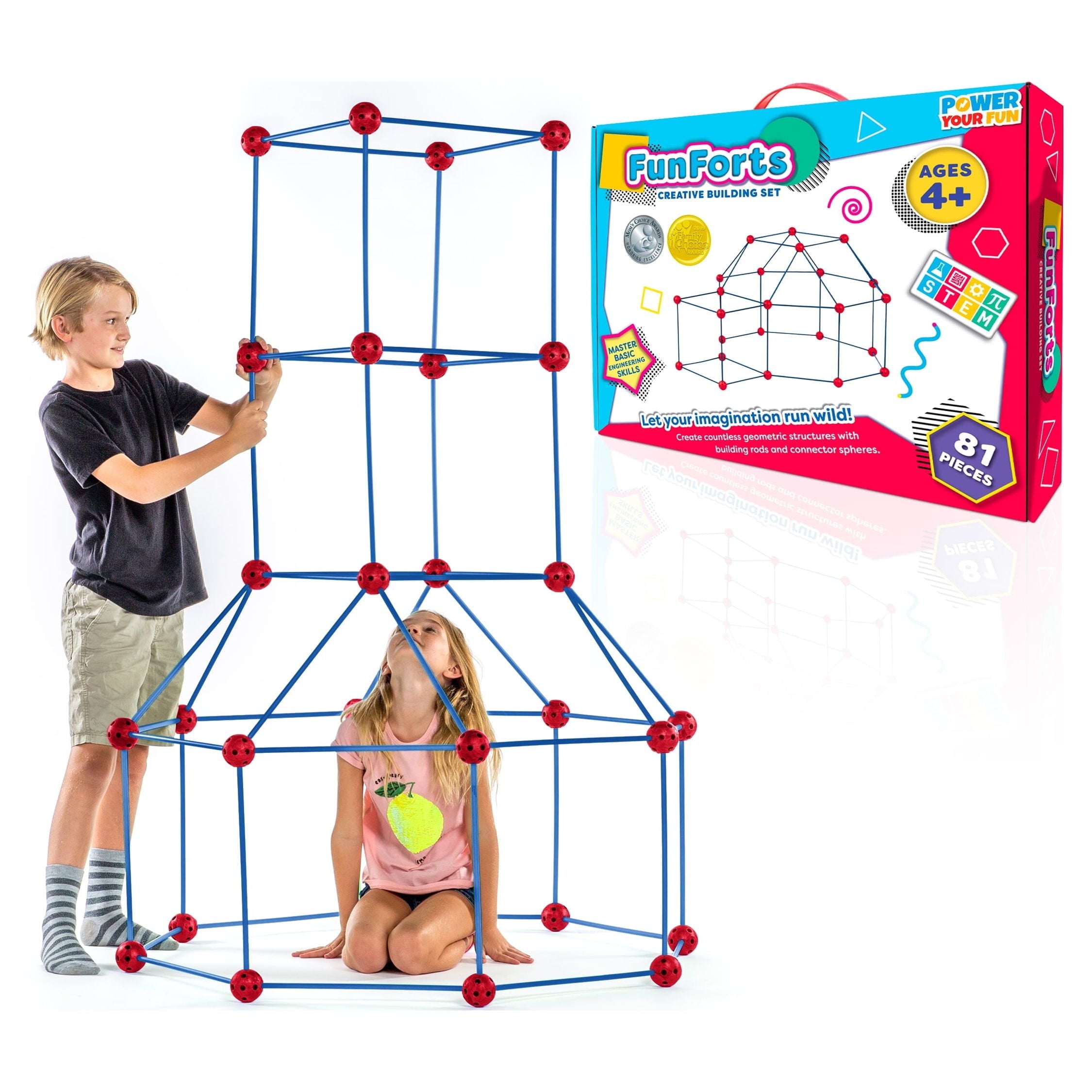 Power Your Fun 81pc Indoor Fun Fort Building Set for Toddlers, Big Play Tunnels - Walmart.com