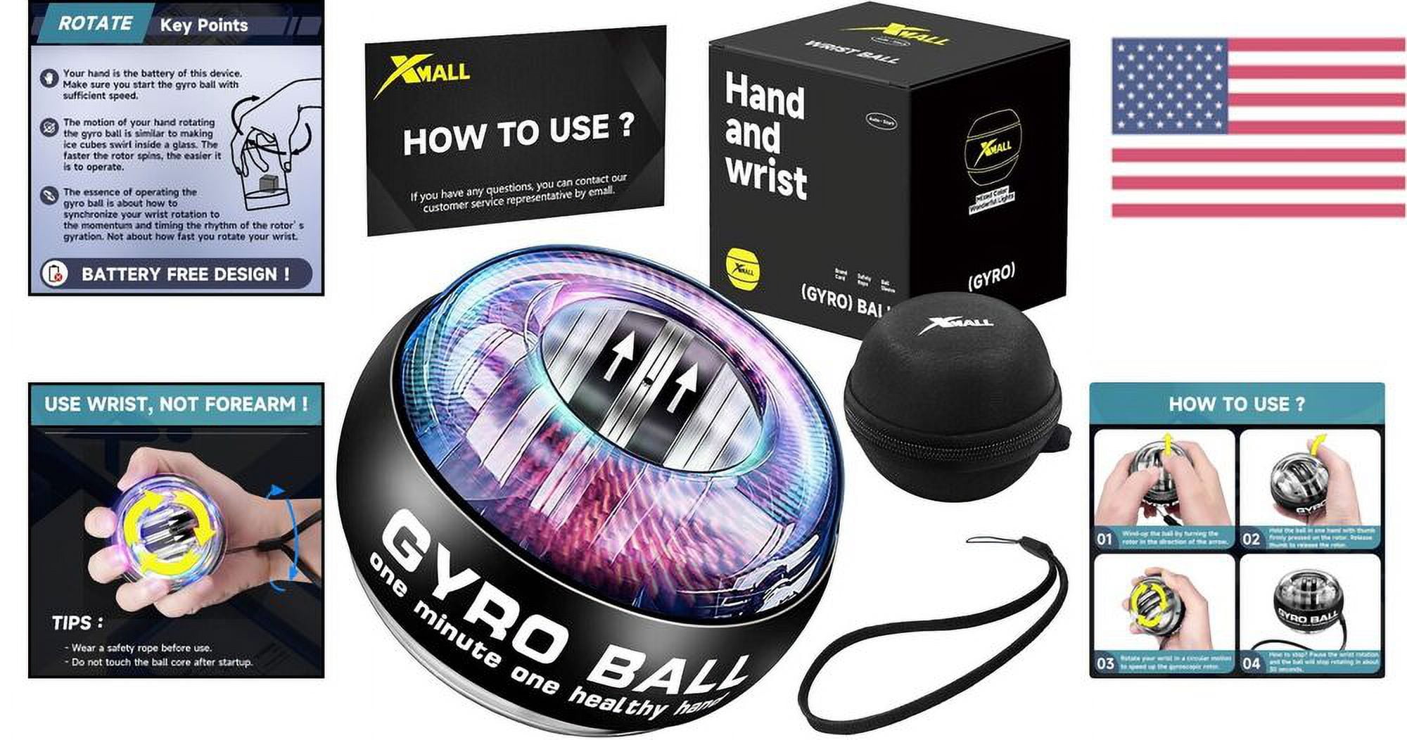 Power Gyro Ball - Forearm Strengthener - Auto-Start Lighting - Black ...