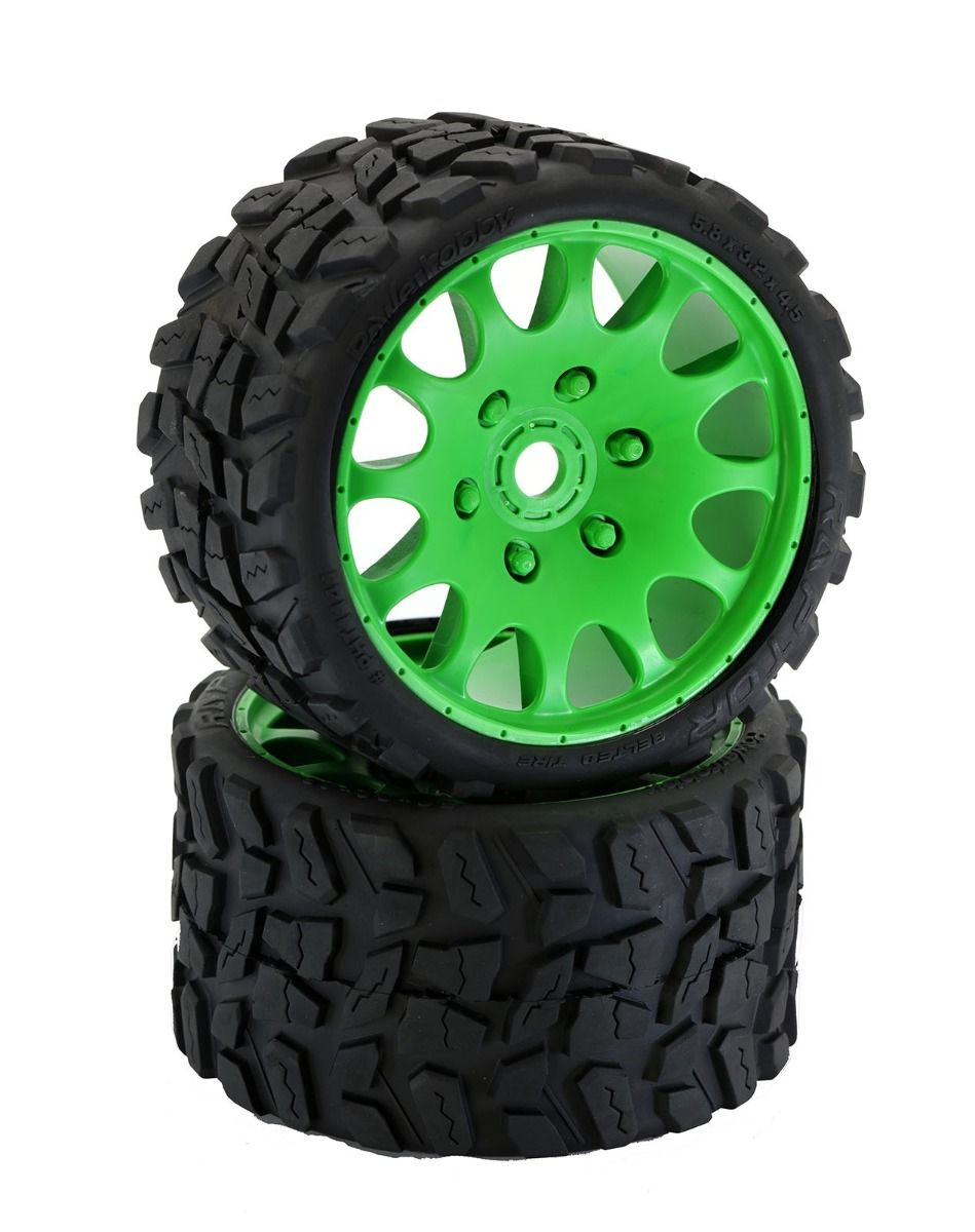 Power Hobby PHBPHT1141SGREEN Raptor Belted Monster Truck Tires & Wheels ...