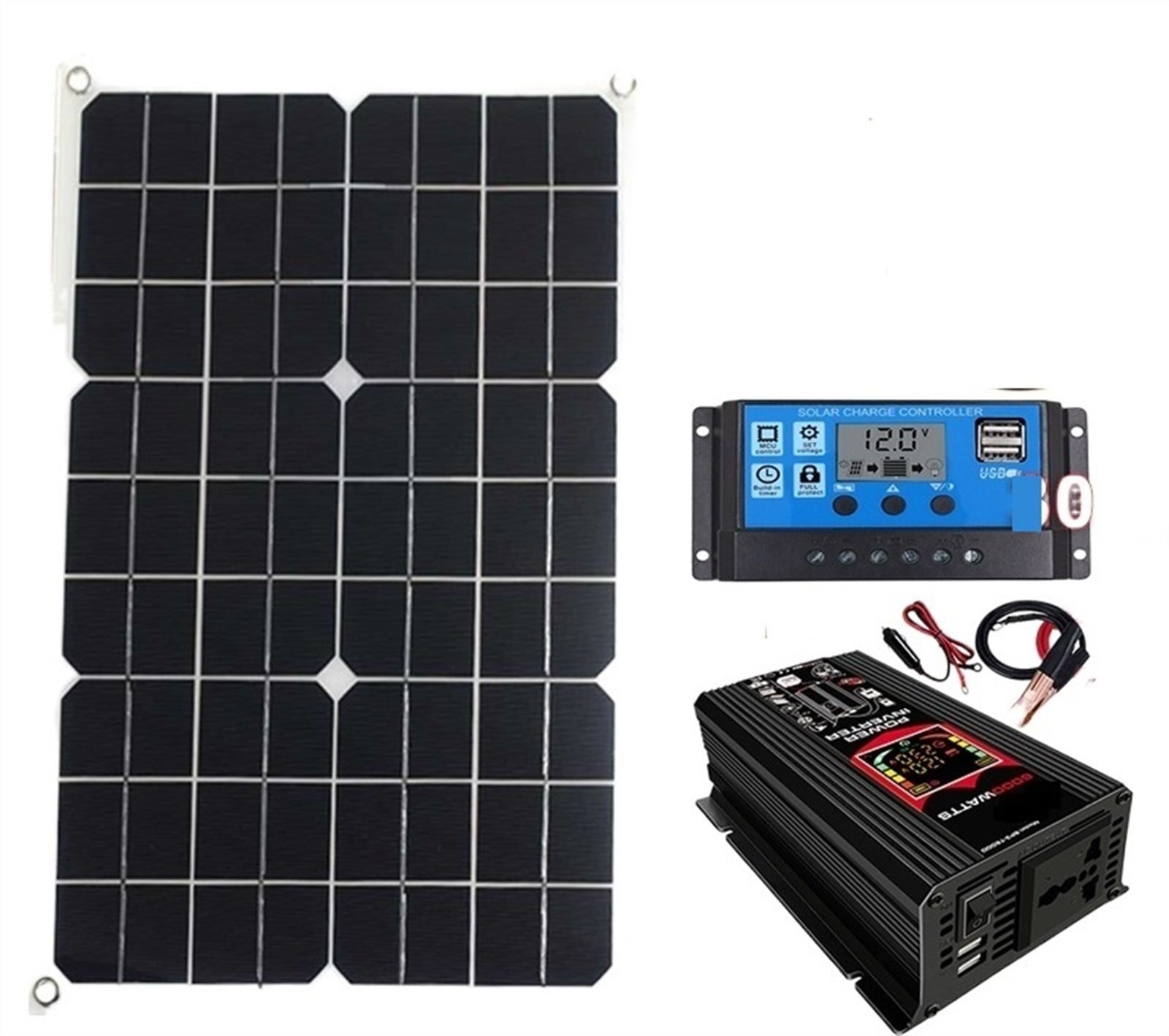 110-220 Solar Battery Inverter 4000W/6000W Solar Panel 18W Controller ...