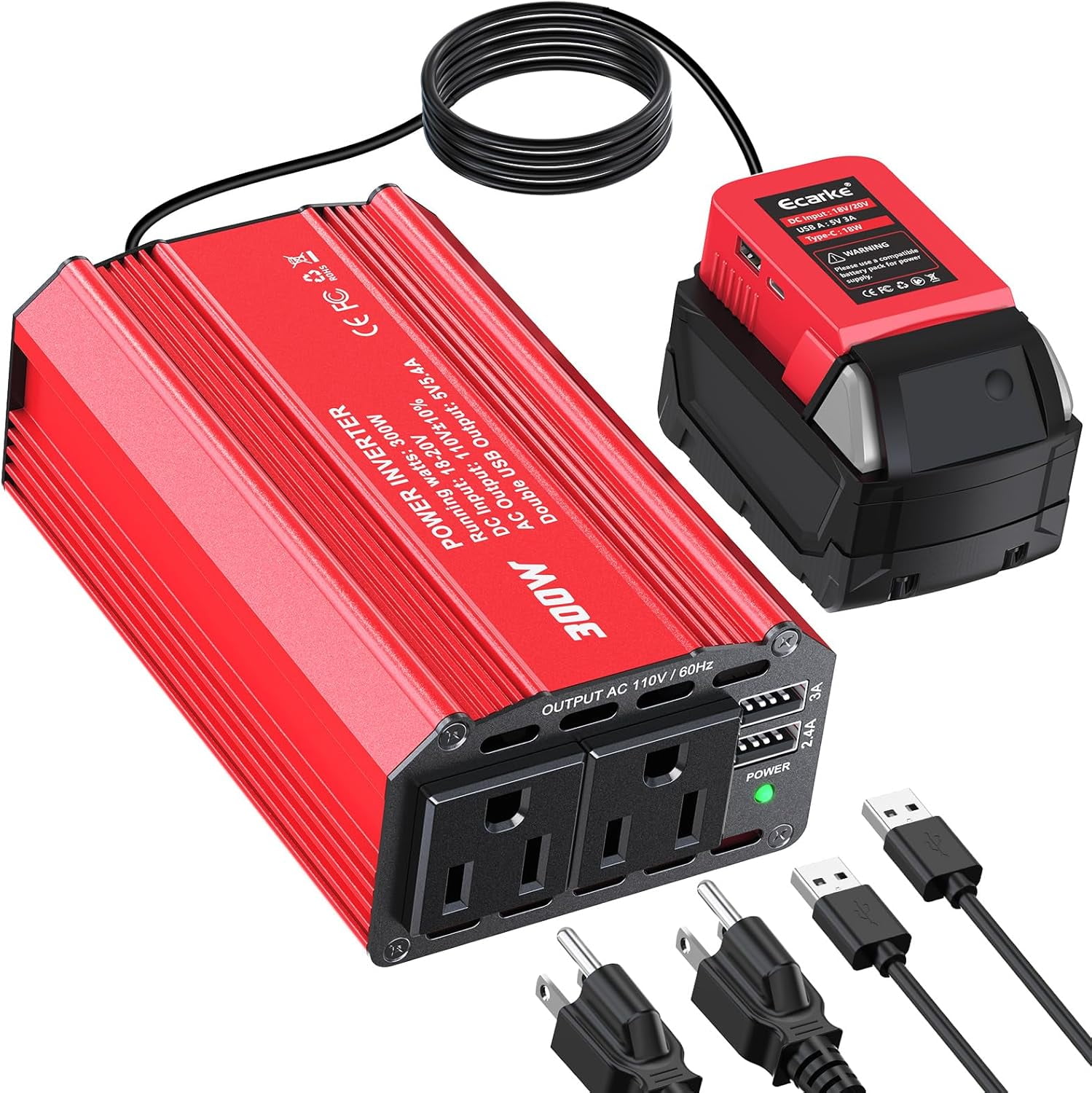 Power Inverter Compatible with Mil*wau*k 18V Battery,300W Portable ...