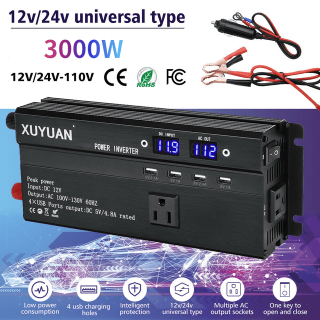 Power Inverter,DFITO 600W Sine Wave Inverter, DC 12V/24V to AC 110V Car ...