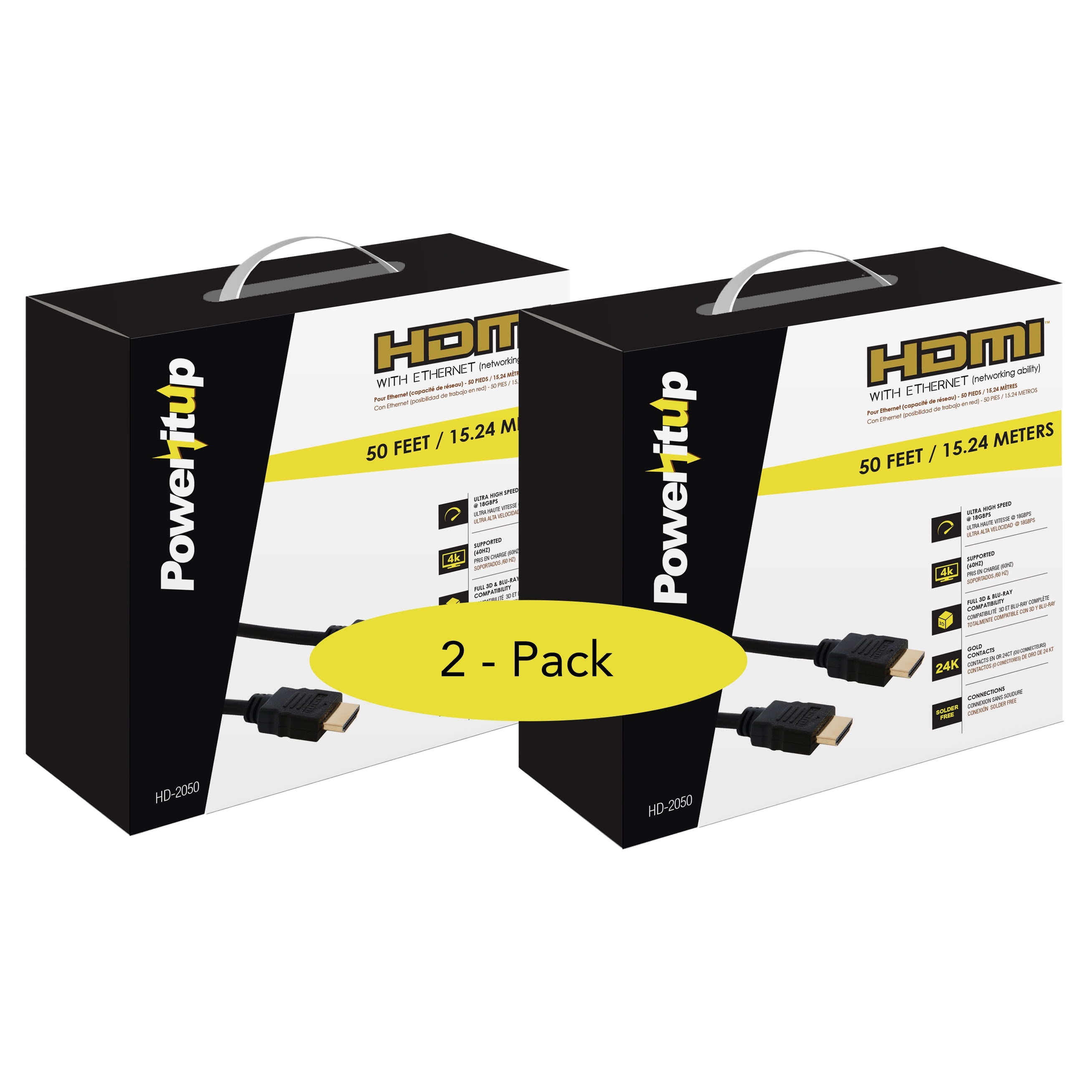 Power It Up 50ft. HDMI v2.0 Cable with Ethernet - Package of 2 Cables ...
