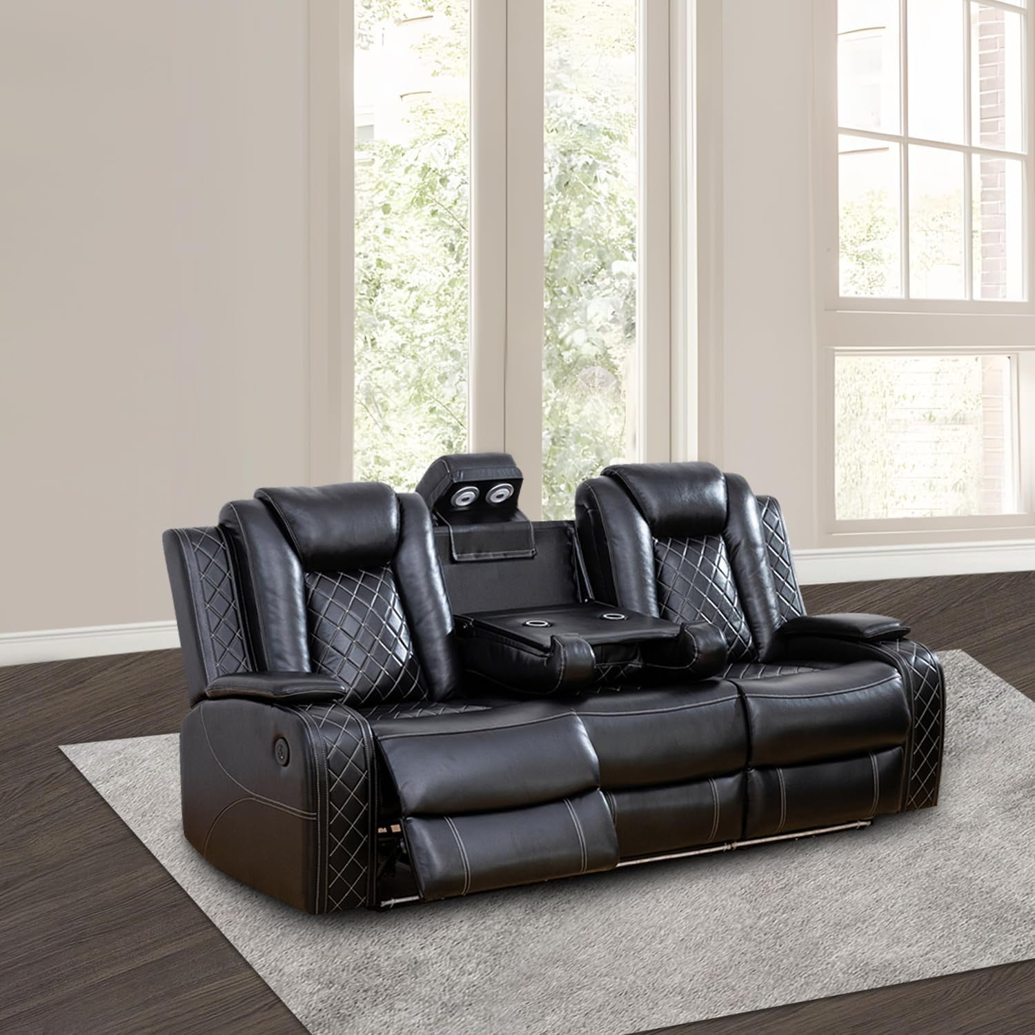 Power Leather Recliner Sofa with LED Lights,Leather Couch,Living Room ...