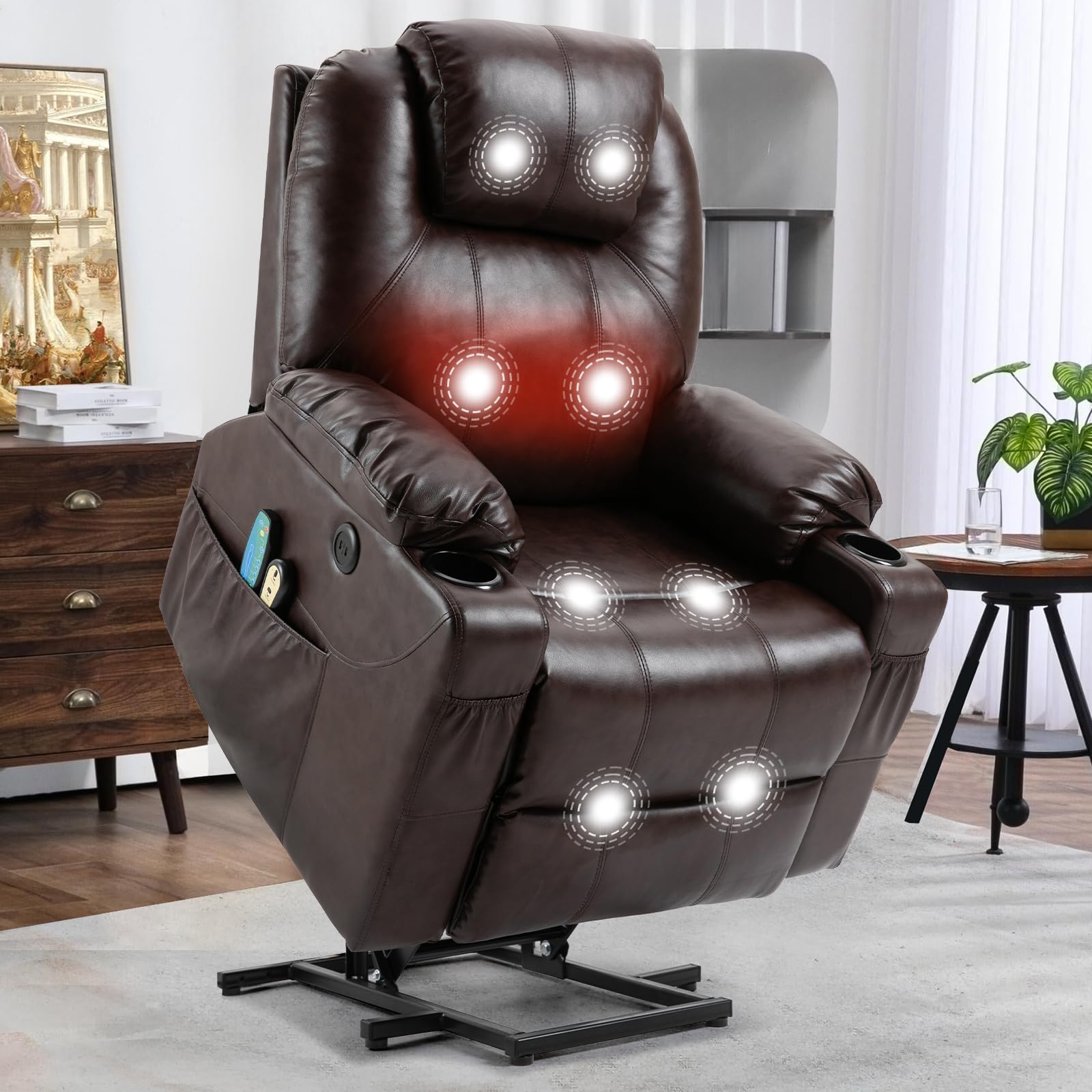 Power Lift Chair Electric Recliner for Elderly Heated Vibration Massage ...