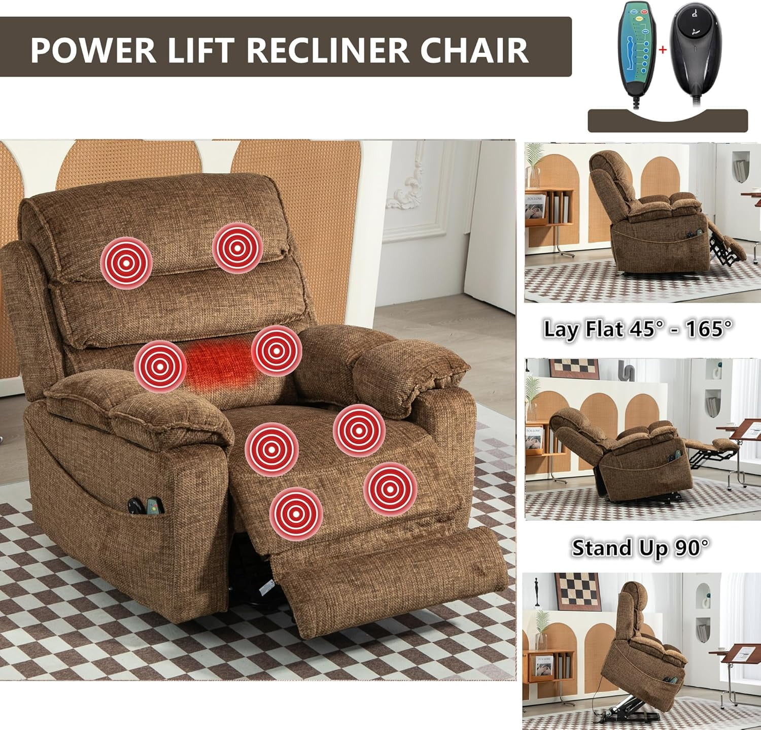 Power Lift Chair with Heat and Massage for Elderly Big Man 400lb, 27in ...