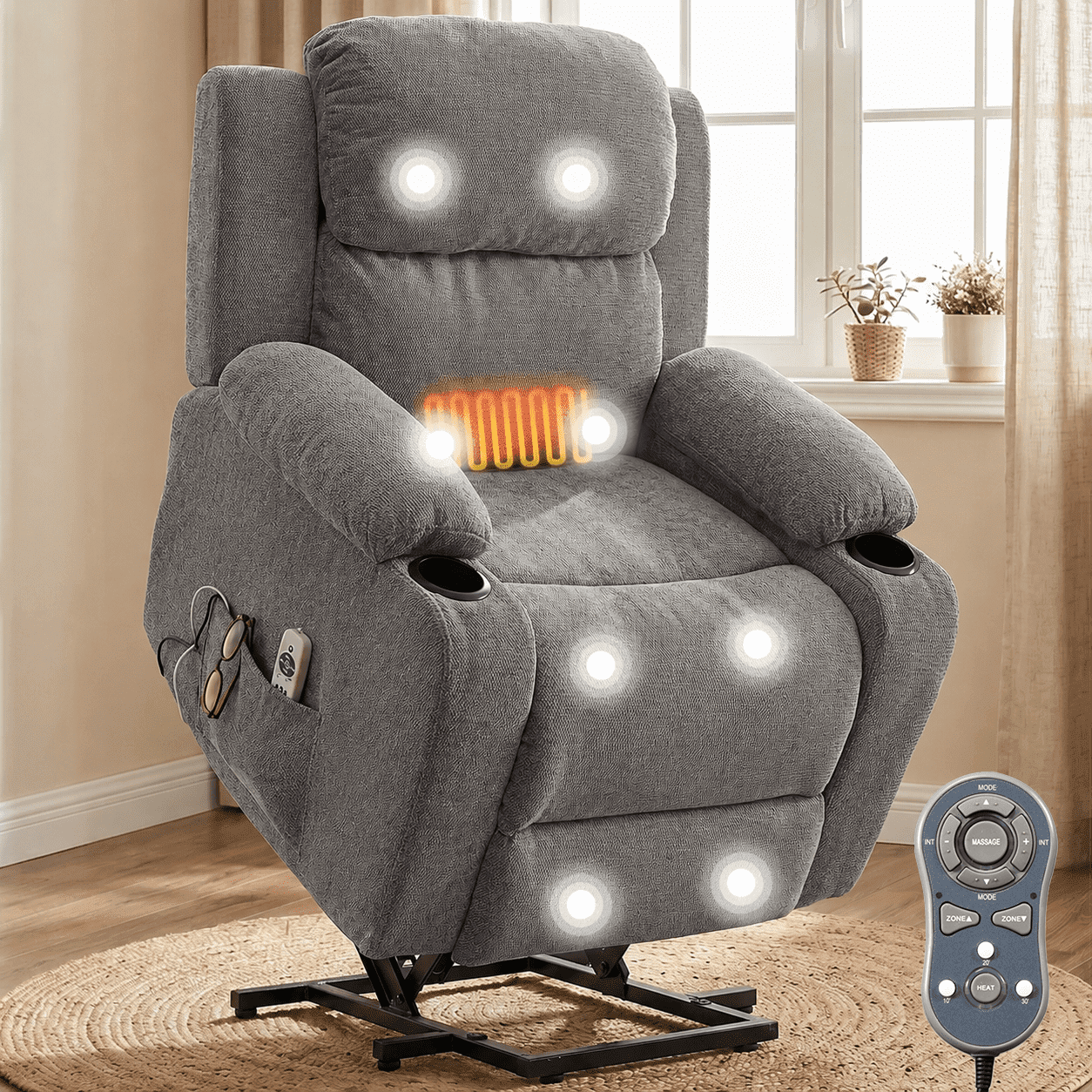 Power Lift Chair for Seniors, Soft Chenille Electric Recliner with 8 ...