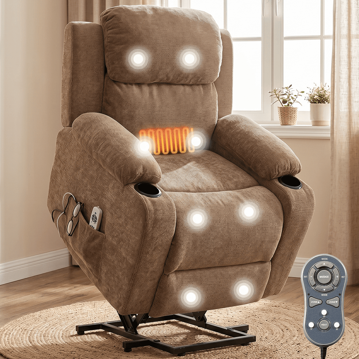 Power Lift Chair for Seniors, Soft Chenille Electric Recliner with 8 ...