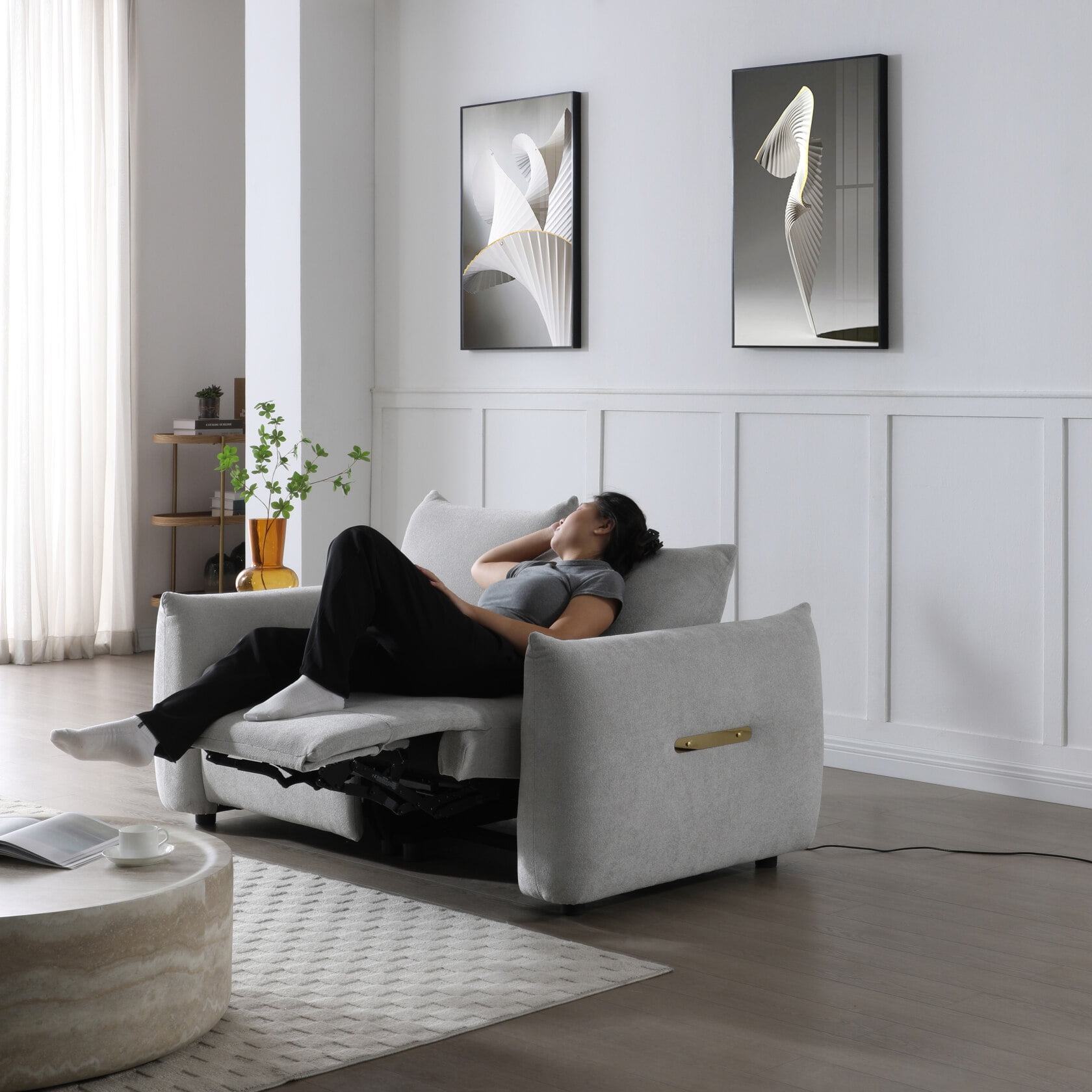 Power Lift Convertible Sleeper Sofa with USB Charging Ports & Linen ...