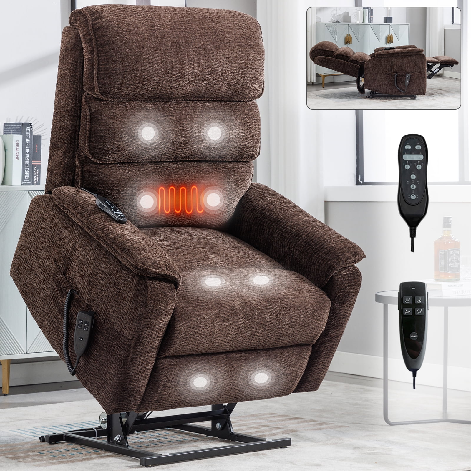 Power Lift Recliner Chair – 180° Full Recline, 8-Point Massage & Heat ...