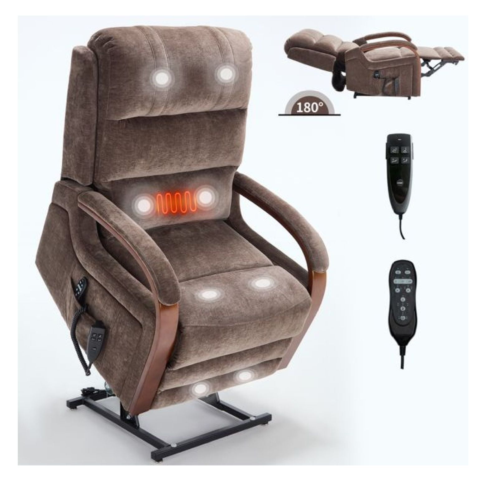 Power Lift Recliner Chair Dual Motor 350 LBS, Heat Massage, Solid Wood ...