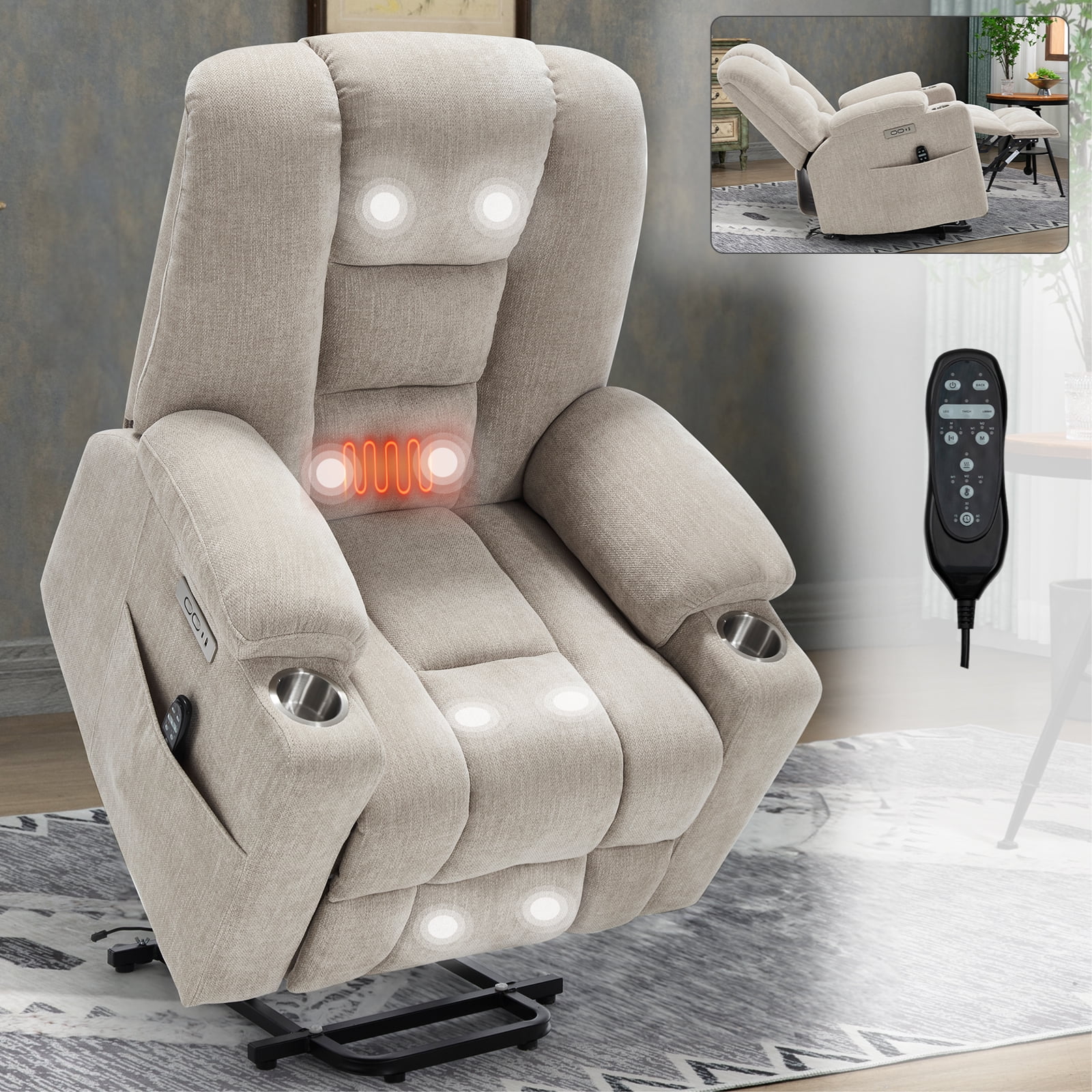 Power Lift Recliner Chair with Massage and Heat for Elderly ...