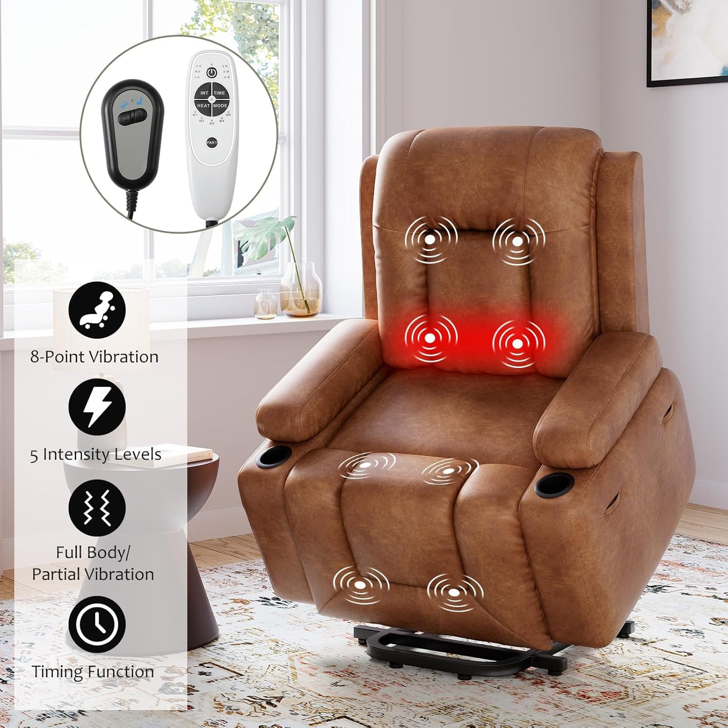 Power Lift Recliner Chair,PU Leather with Heat and Massage for Elderly ...