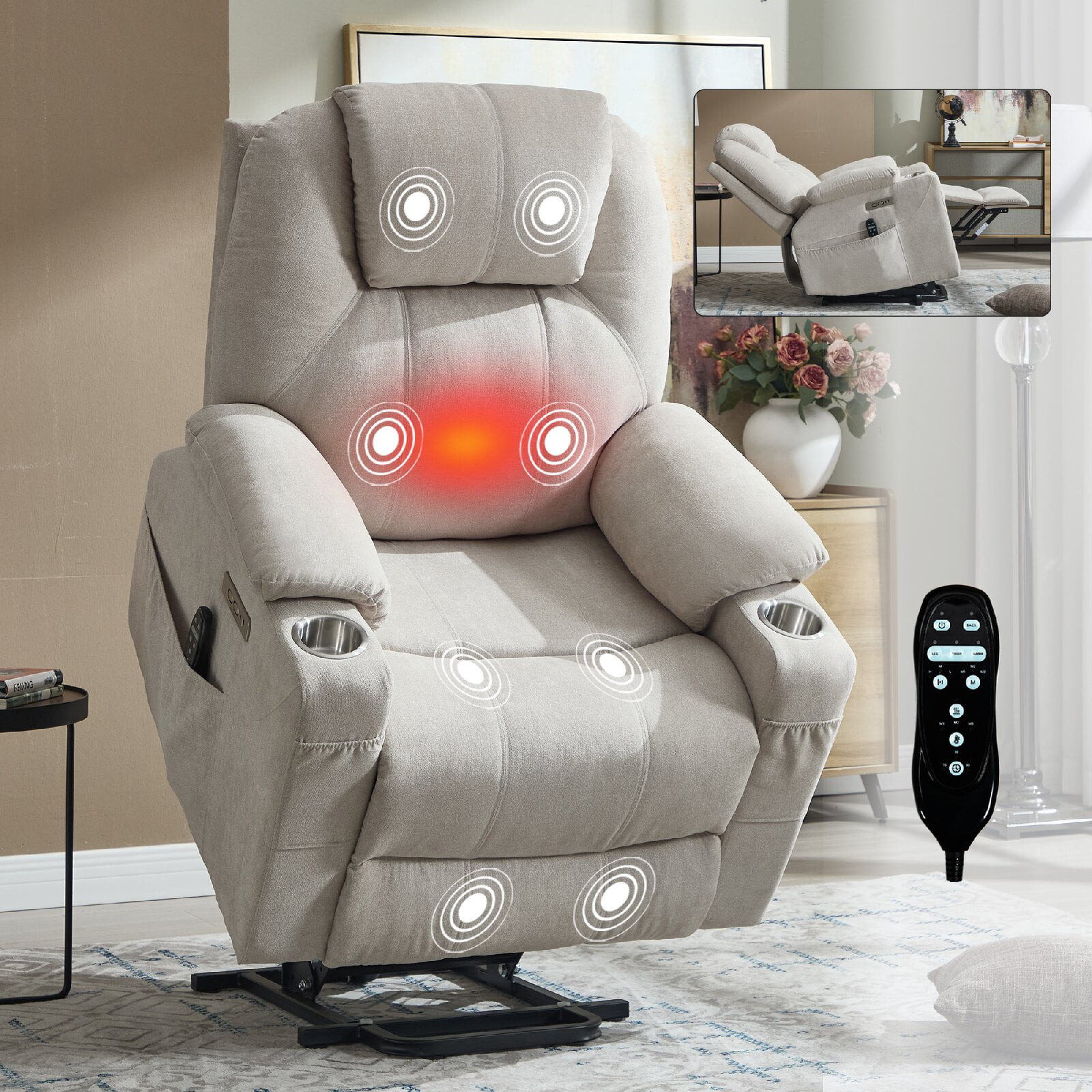 Power Lift Recliner Chair with USB and Type-C Ports Charging Station ...