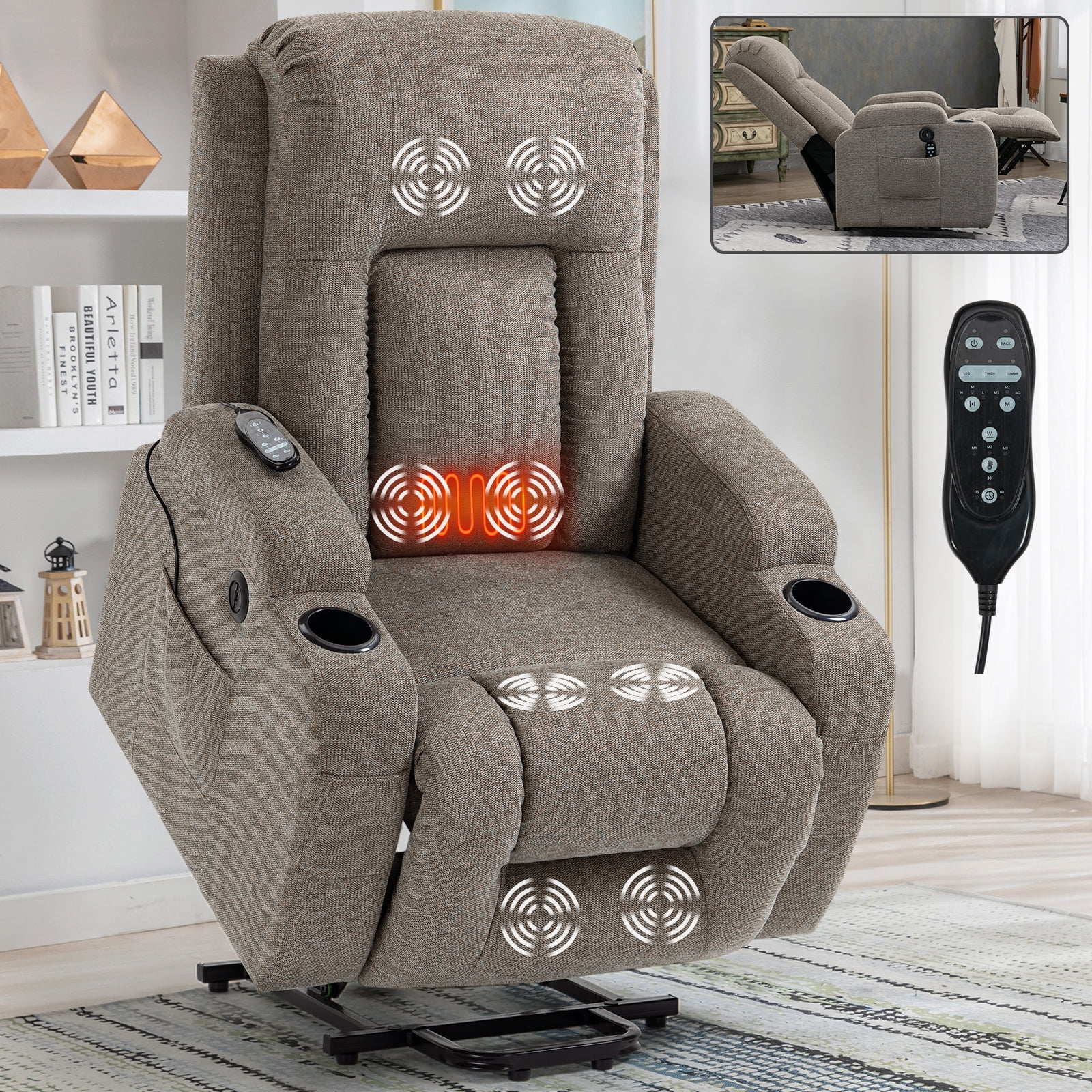 Power Lift Recliner Chair with Massage and Heating Single Motor ...