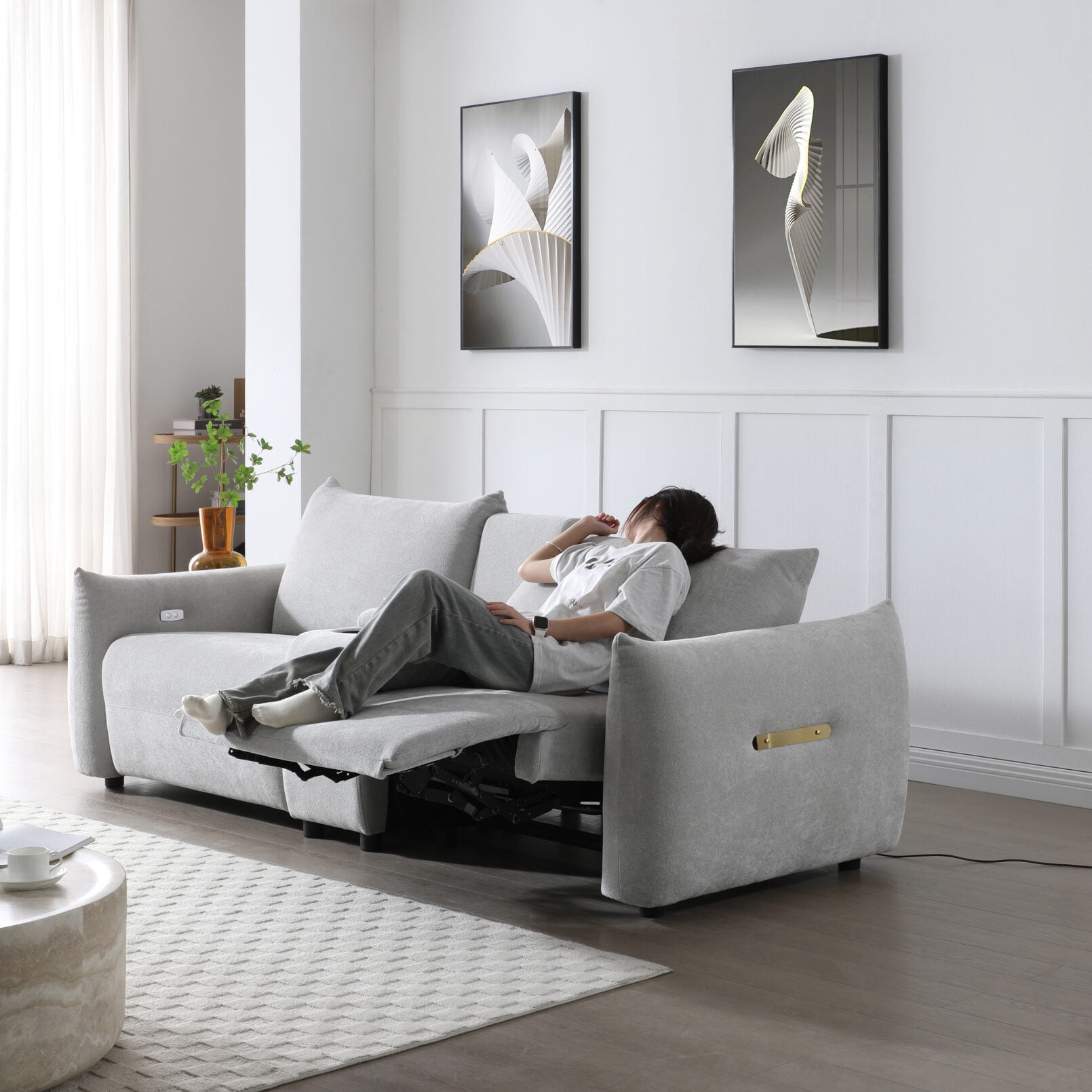 Power Lift Sofa with 2 Cup Holders and Storage Box, USB Charging Ports ...