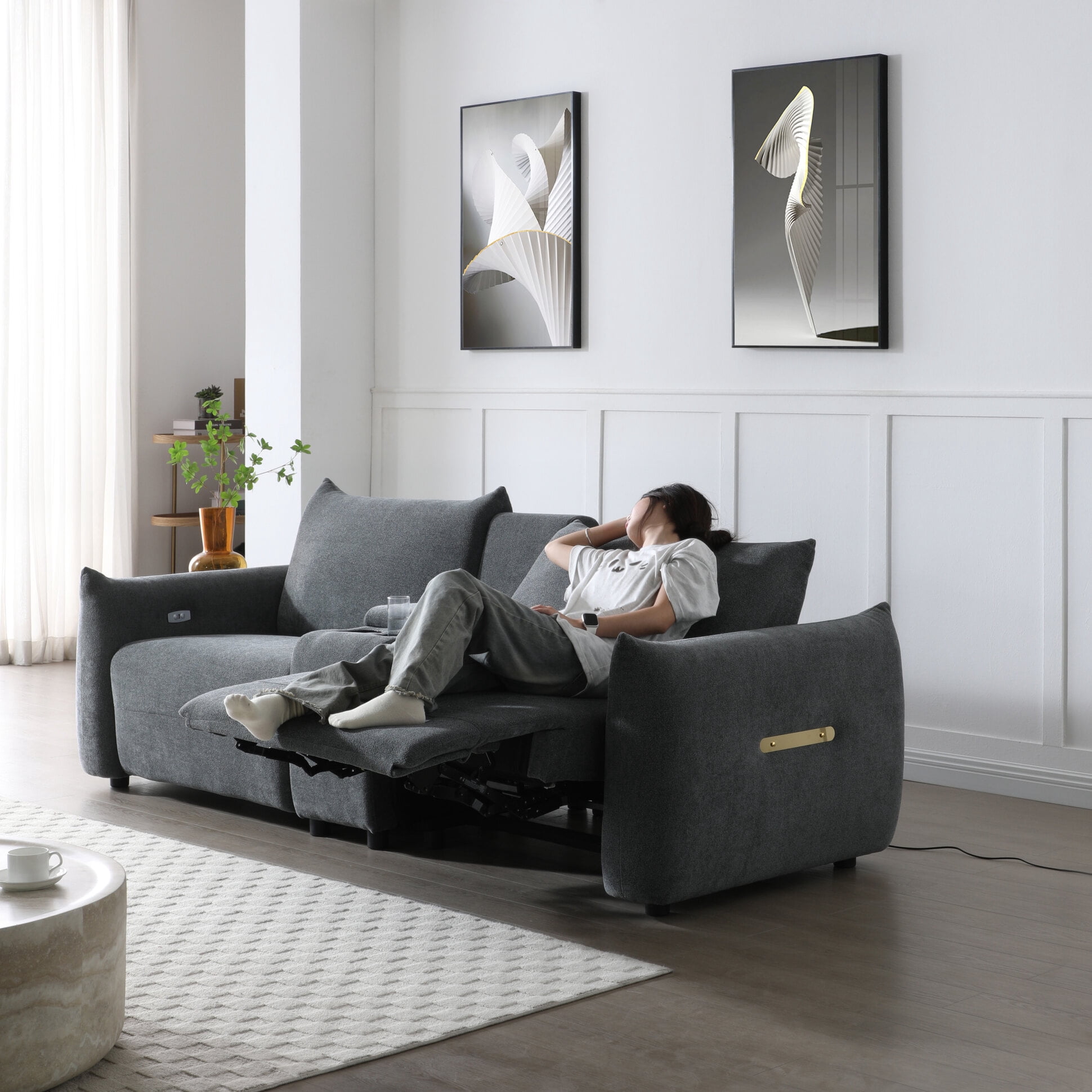 Power Lift Sofa with 2 Cup Holders & Storage Box, USB Charging Ports ...