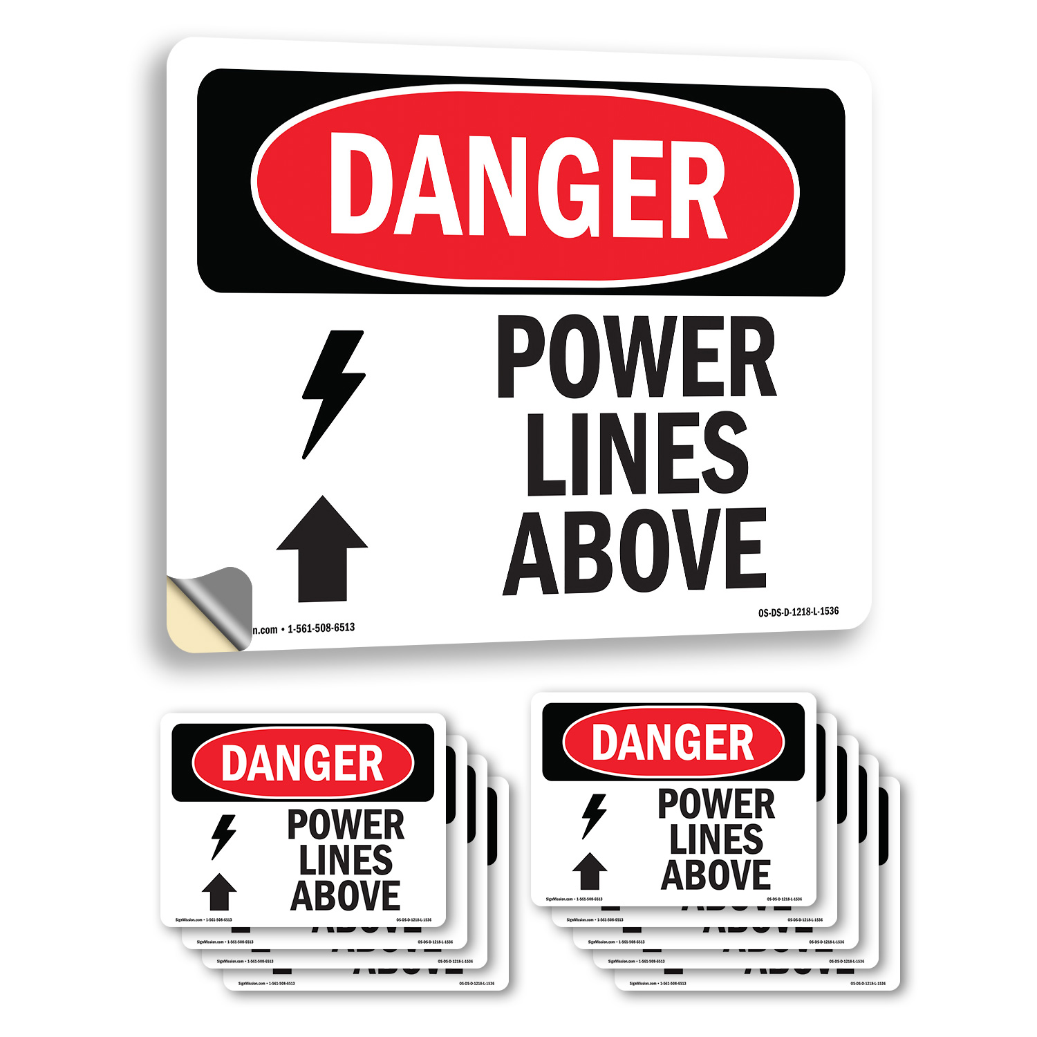 Power Lines Above OSHA Danger Vinyl Decal Label 18 Inch x 12 Inch - 10 ...