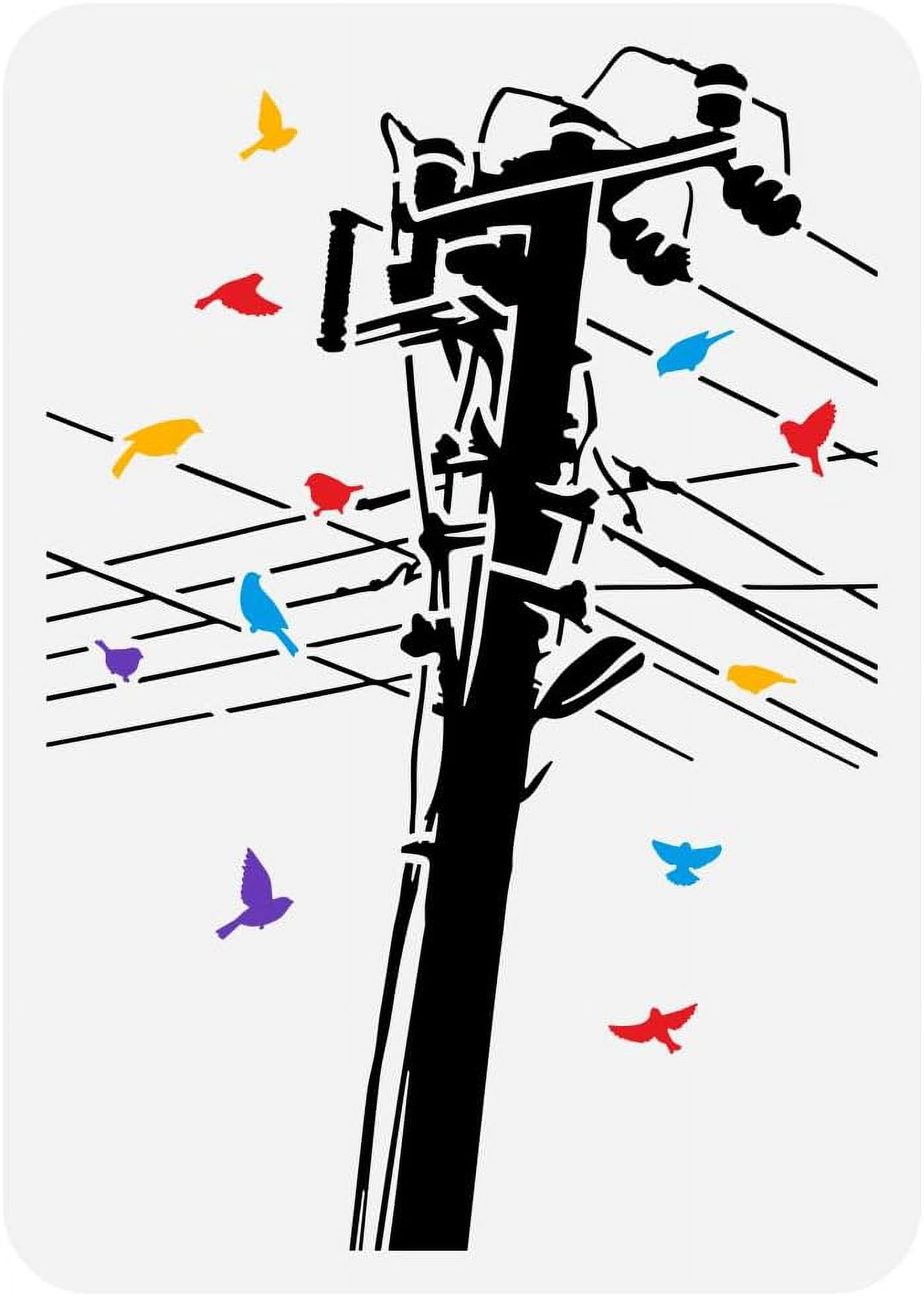 Power Lines Pole and Bird Painting Stencil 8.3x11.7" Large Telephone ...