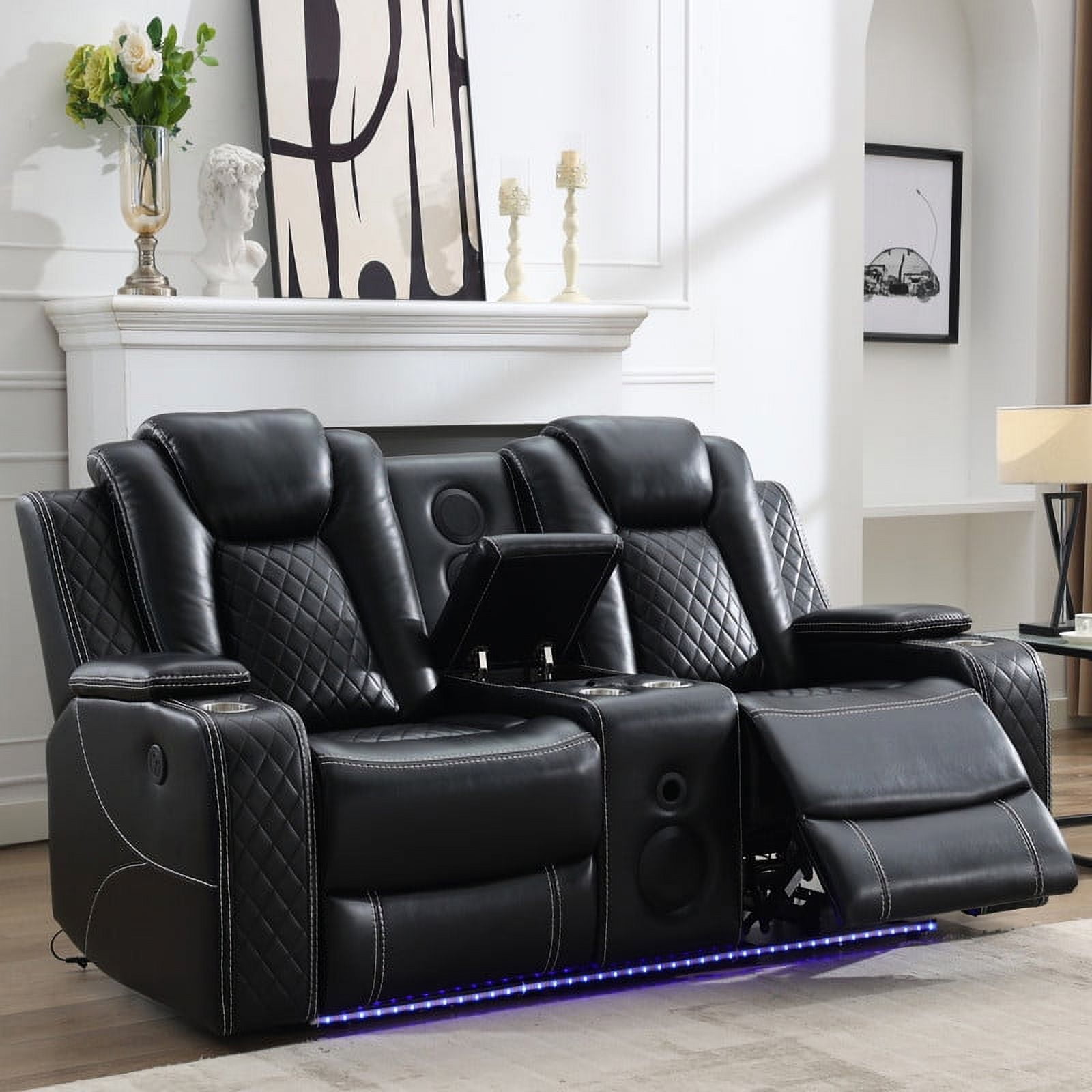 Comfort Stretch Power Loveseat Recliner: Modern 2-Seat Faux Leather ...