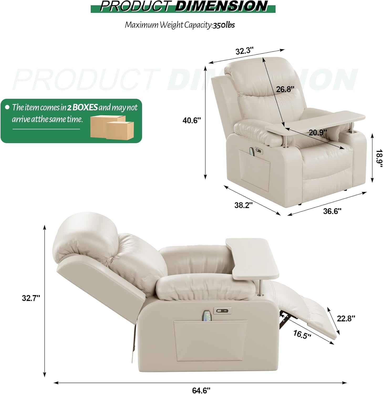 Power Massage Recliner Chair with Rotating Table, 8-Point Massage, USB ...