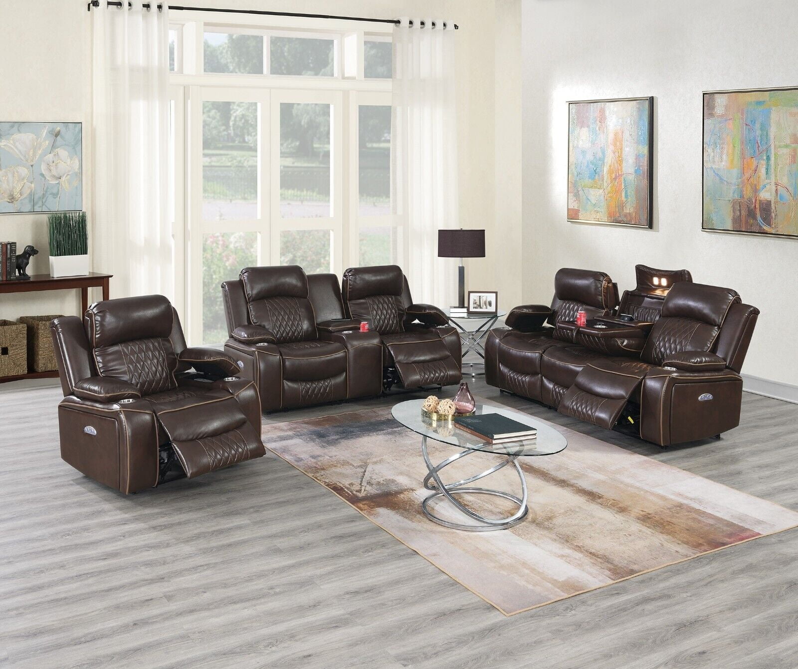 Power Motion Reclining 3pc Sofa Set Sofa Loveseat w Console Recliner ...
