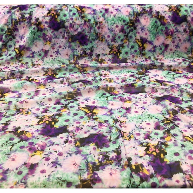 Power Net Stretch Mesh Nylon Spandex Sheer Printed Purple Mint Yellow ...