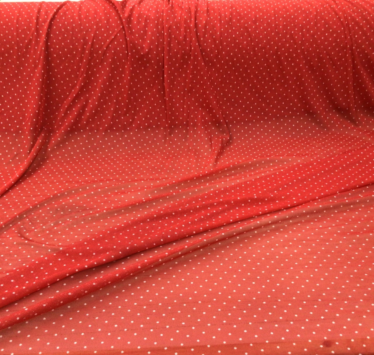 Power Net Stretch Mesh Nylon Spandex Sheer Red Printed White Dots Z506 ...