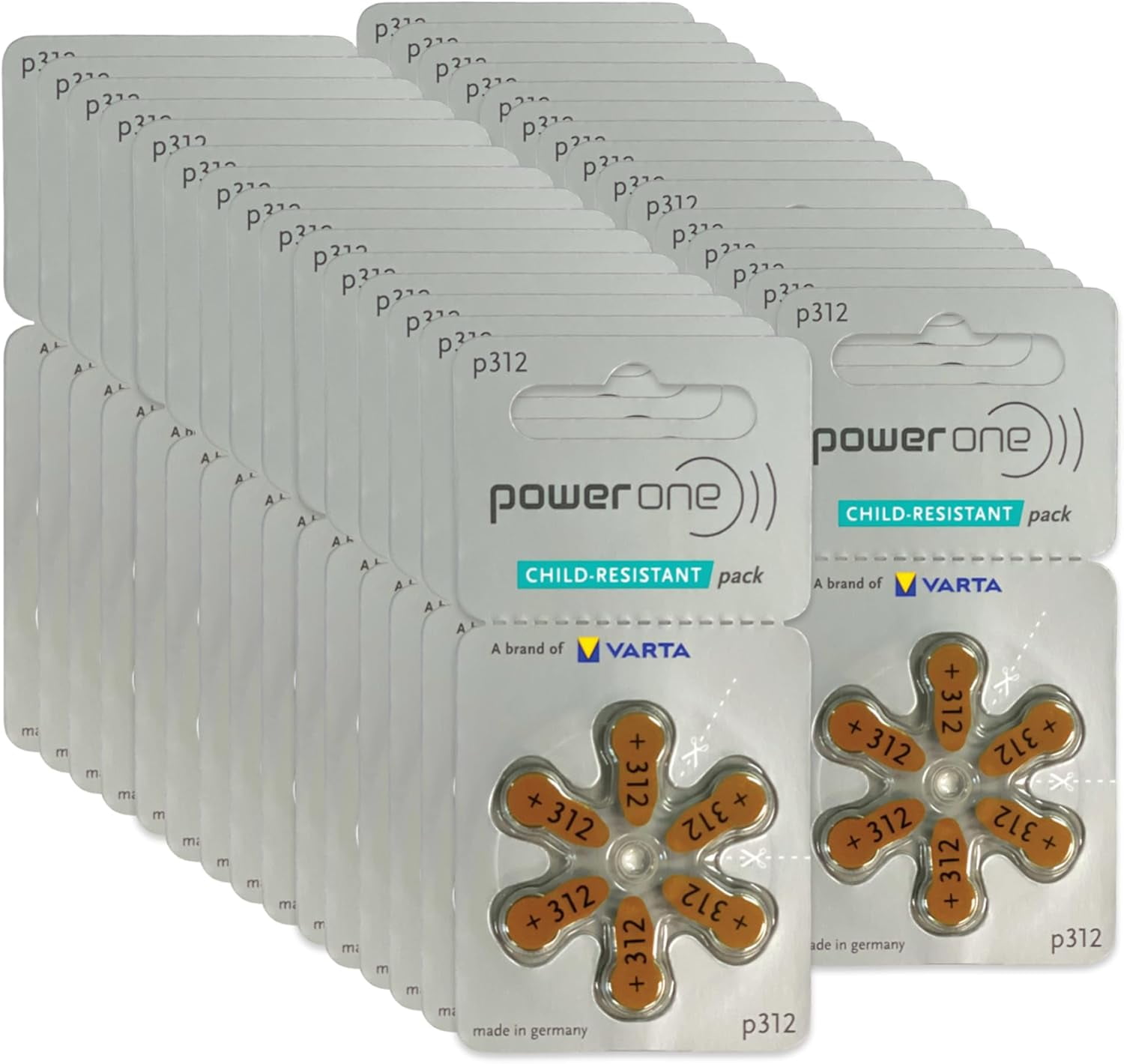 Power One Hearing aid Batteries Size 312 - p312 for Hearing aid, Long-Lasting. Mercury-Free 1 ...