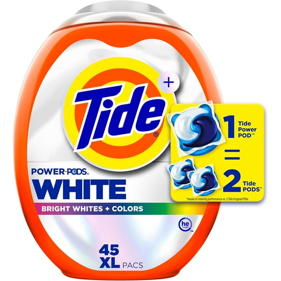 Power PODS White Laundry Detergent Pacs, 45 Count, Brilliant Whitening ...