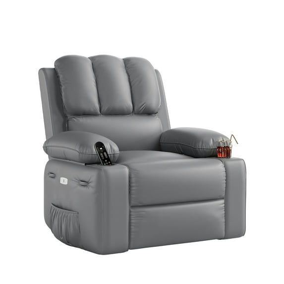 Power Pivot Recliner Chair with Massage - PU Leather Motorized ...