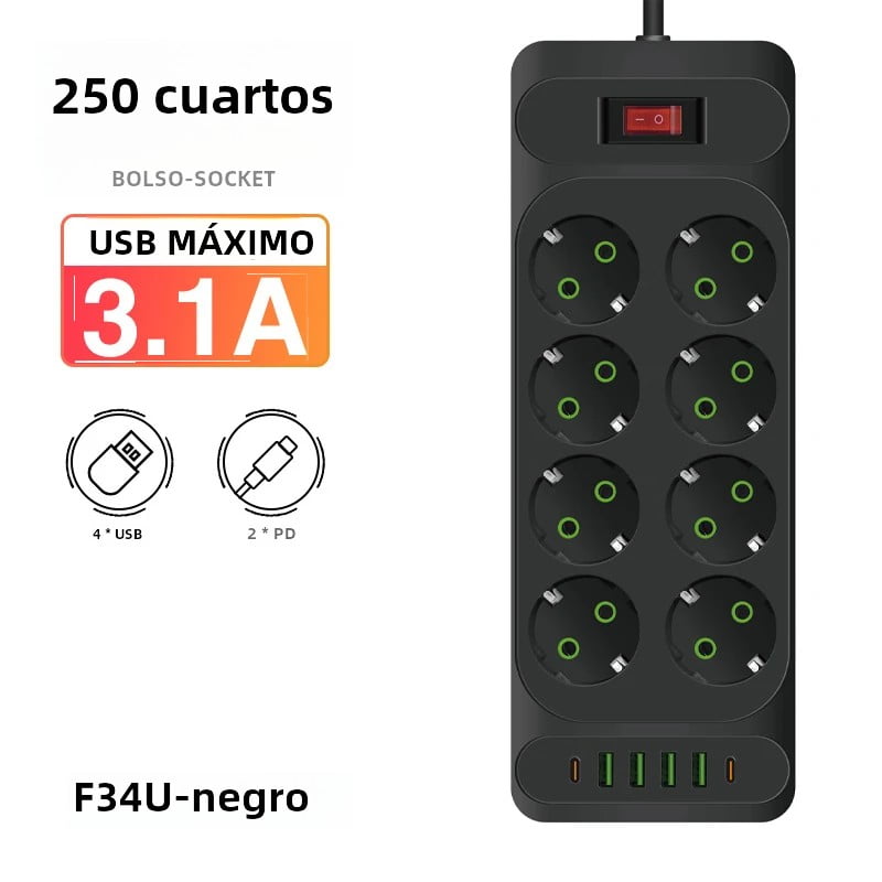 Power Plug with USB and Extension Cable Multitap EU Plug Multiprise ...