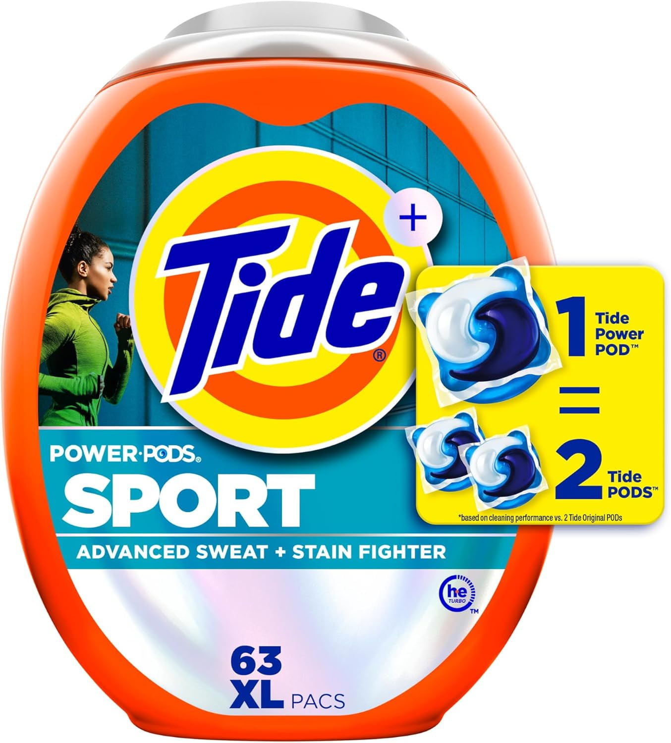 Power Pods Sport Laundry Detergent Pacs, 63 Count, Advanced Sweat ...