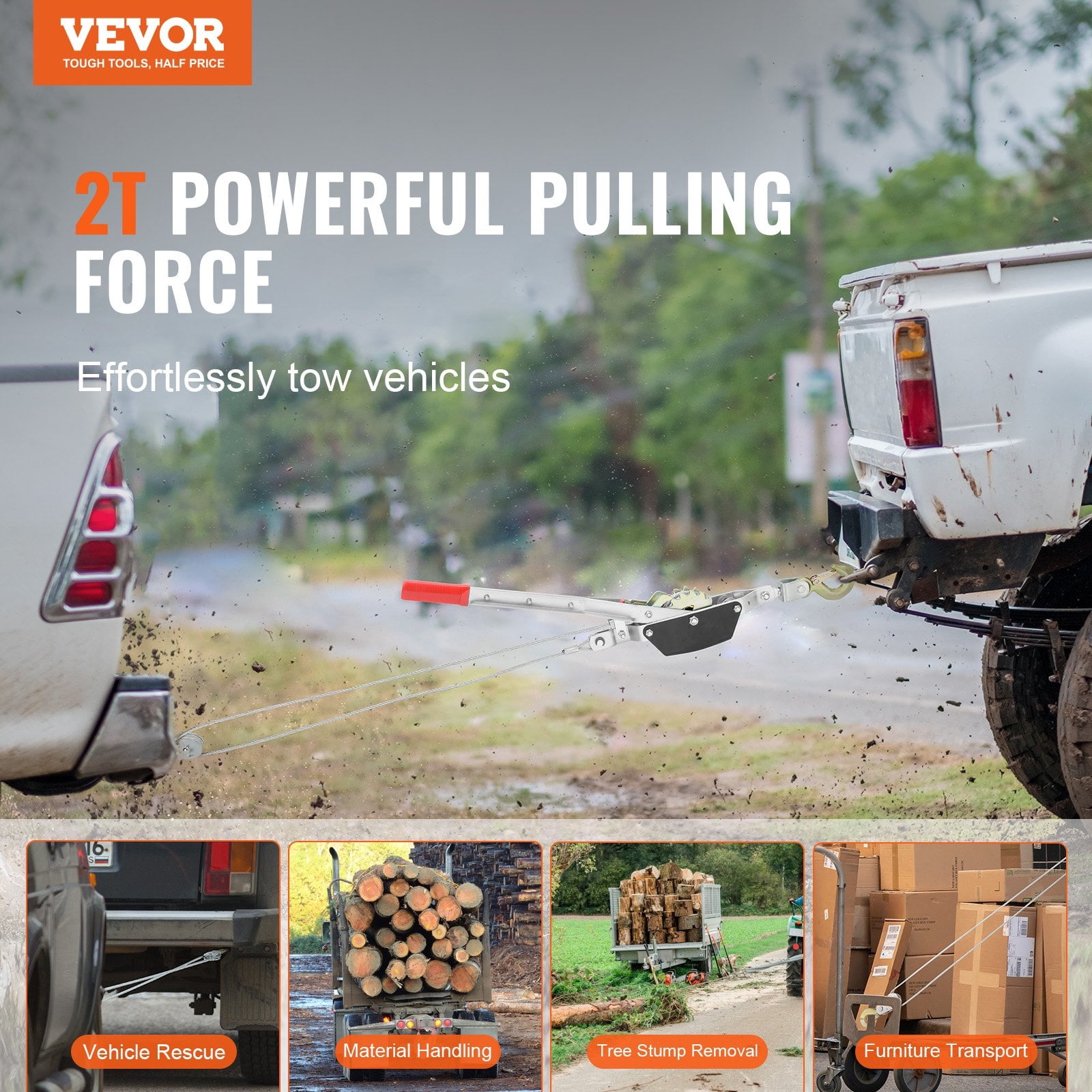 Power Puller Come Along Winch 2 Ton 4409 lbs Heavy Duty Pull Hoist 2 ...