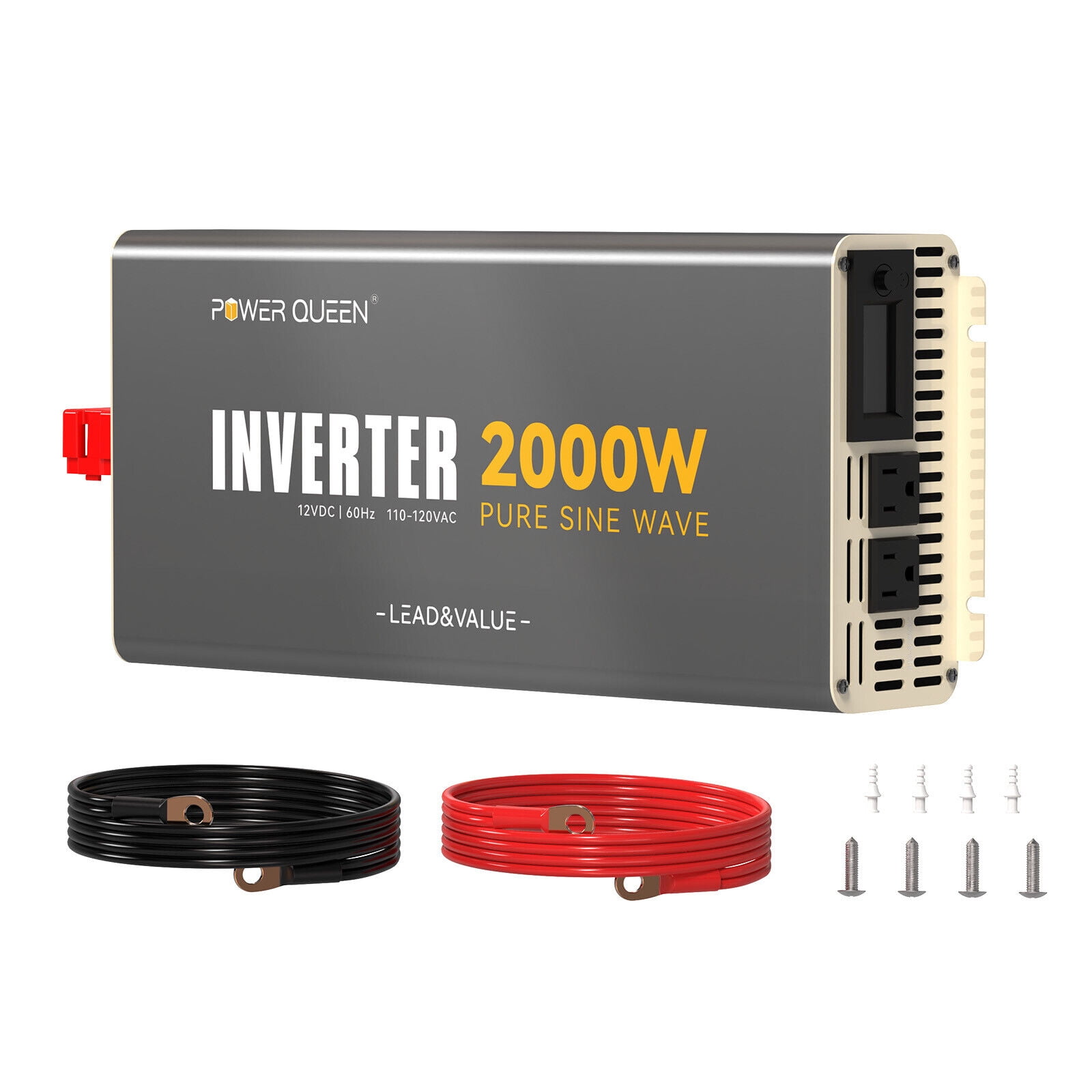 Power Queen 2000W Pure Sine Wave Inverter 12V DC to 110V-120V AC For ...
