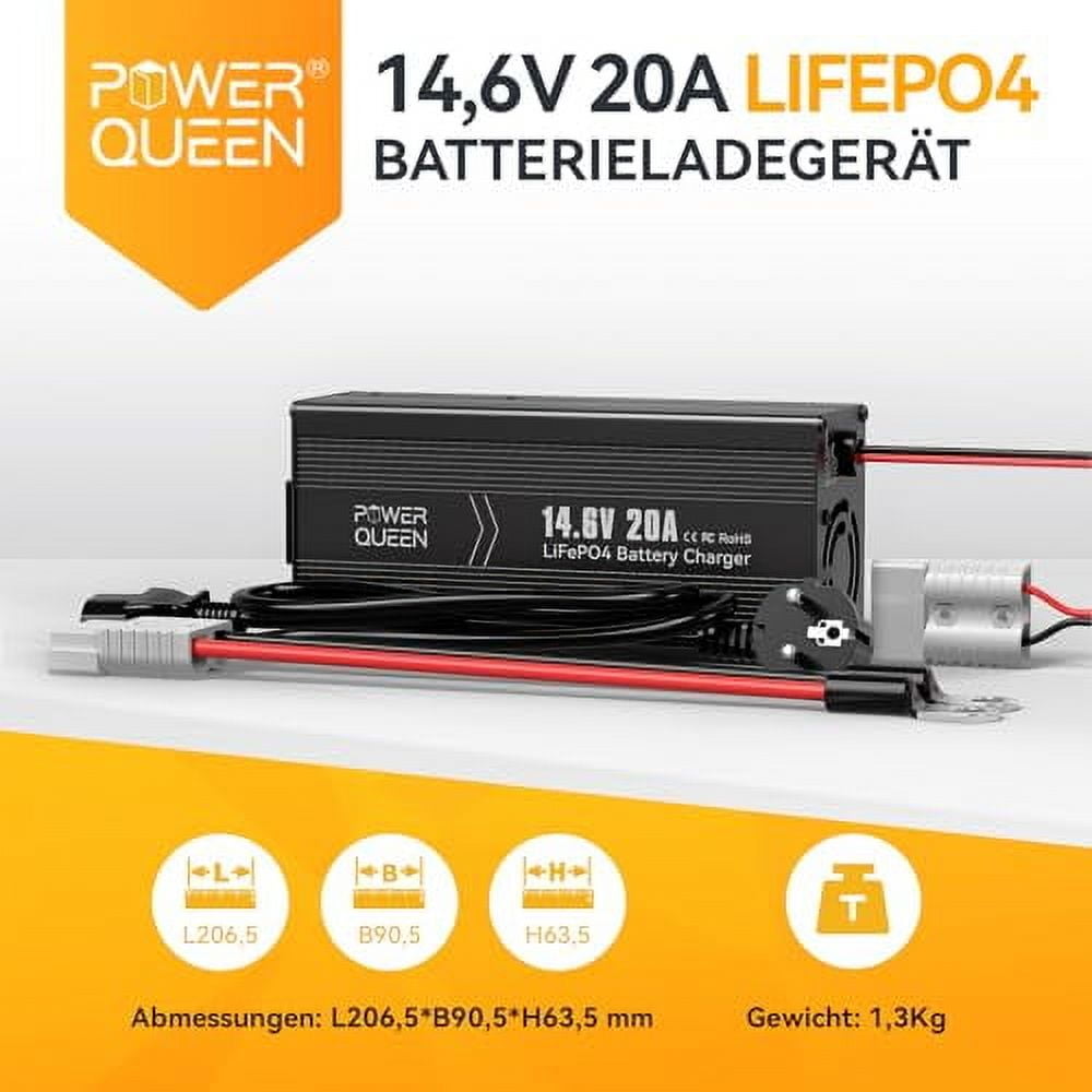 Power Queen 14.6V 20A LiFePO4 Battery Charger, 2-Stage Automatic Smart ...