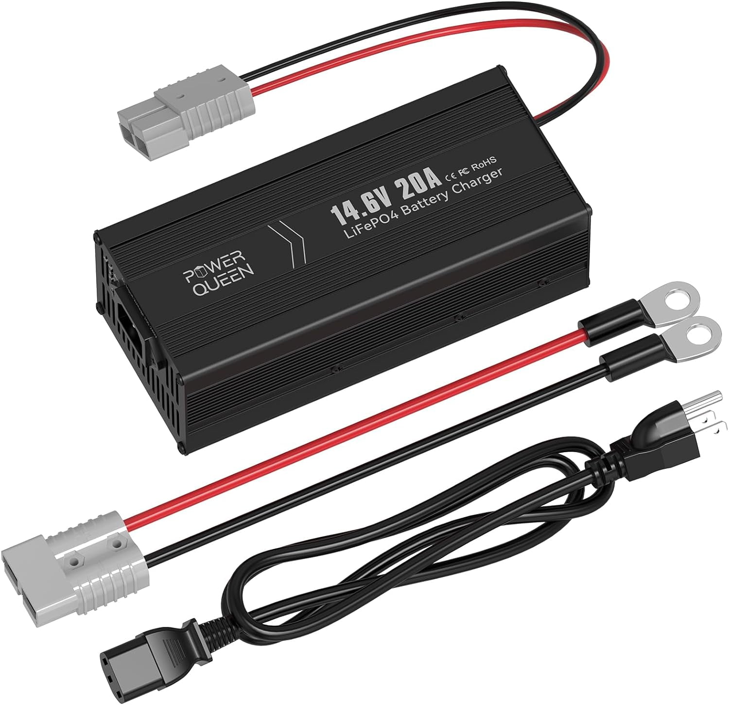 Power Queen 14.6V 20A LiFePO4 Battery Charger, 2-Stage Automatic Smart ...