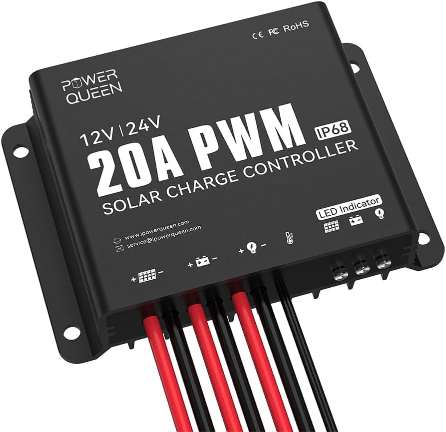 Power Queen 20A 12V/24V PWM IP68 Waterproof Solar Charger Controller ...