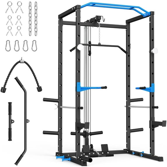 Power Rack Cage with LAT Pulldown, 1600 lbs Capacity Squat Rack with ...