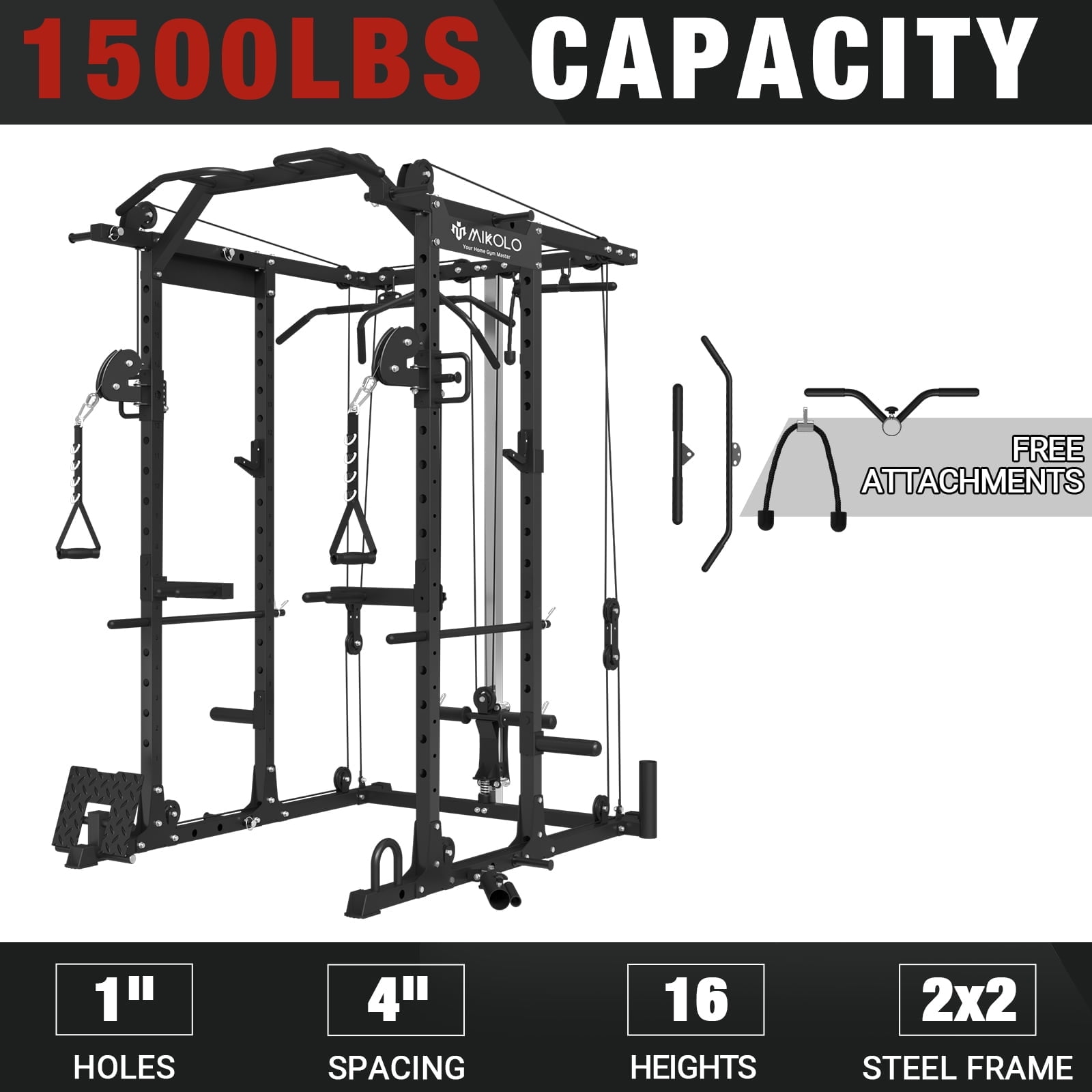 Power Rack Cage, Weight Rack with Cable Crossover Machine,Multi ...
