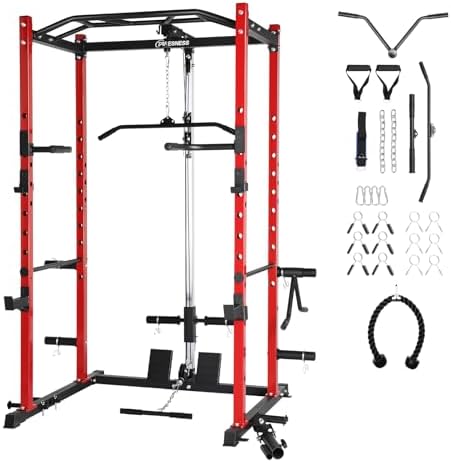 Power Rack, Multiple Functional Power Cage with Smooth Cable Pulley ...