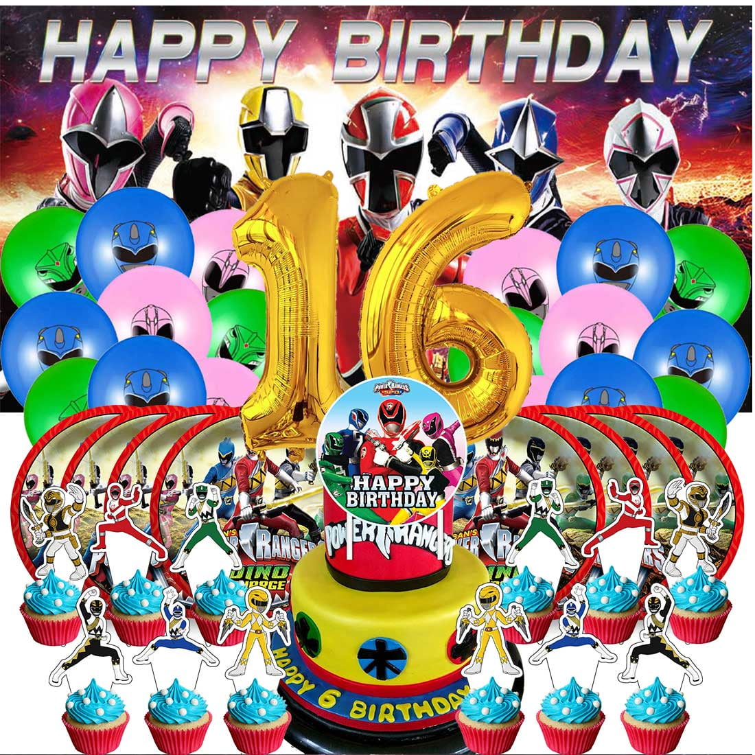 Power Ranger Balloons Party Supplies 16th Decor Tableware Birthday Cake ...
