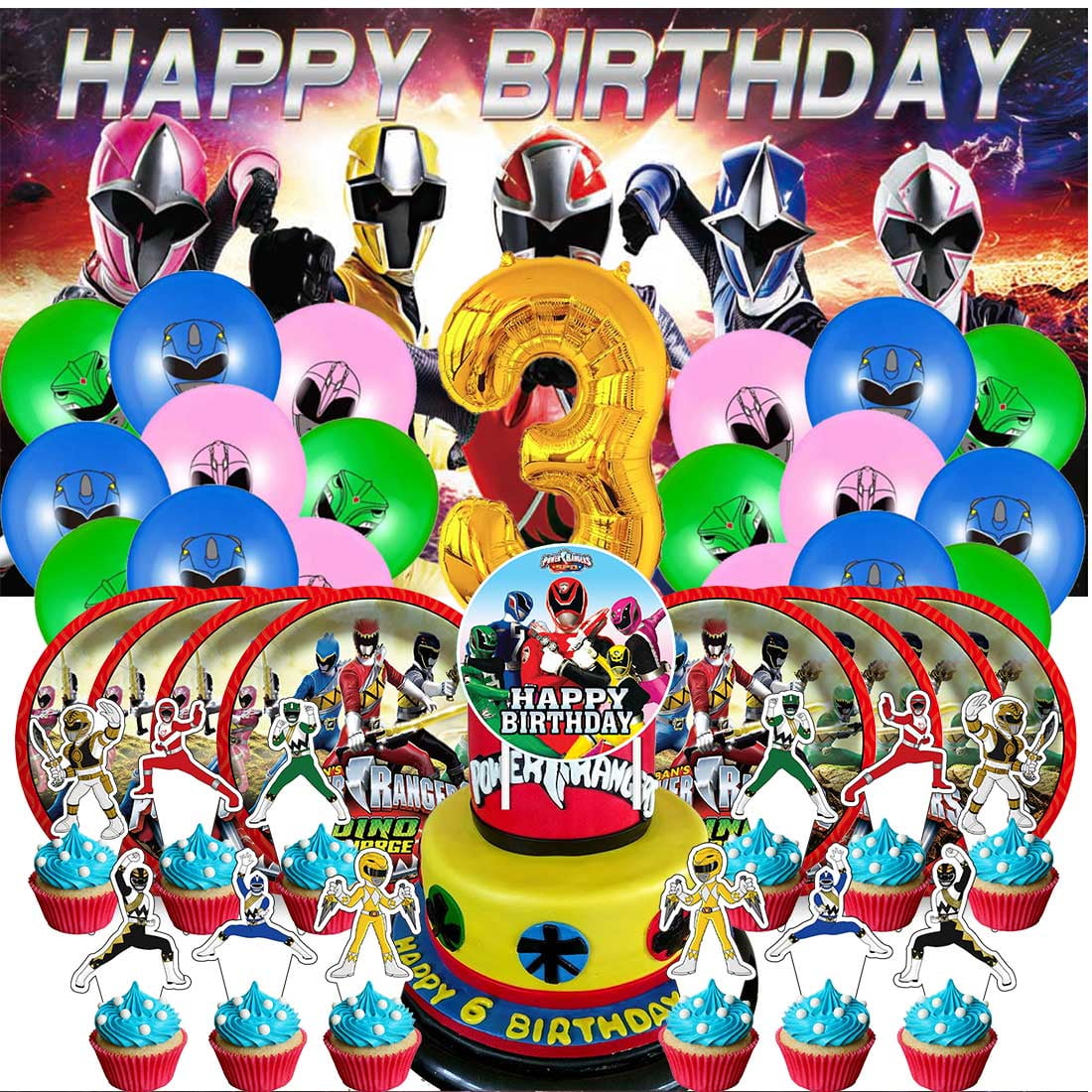 Power Ranger Balloons Party Supplies 3rd Decor Tableware Birthday Cake ...